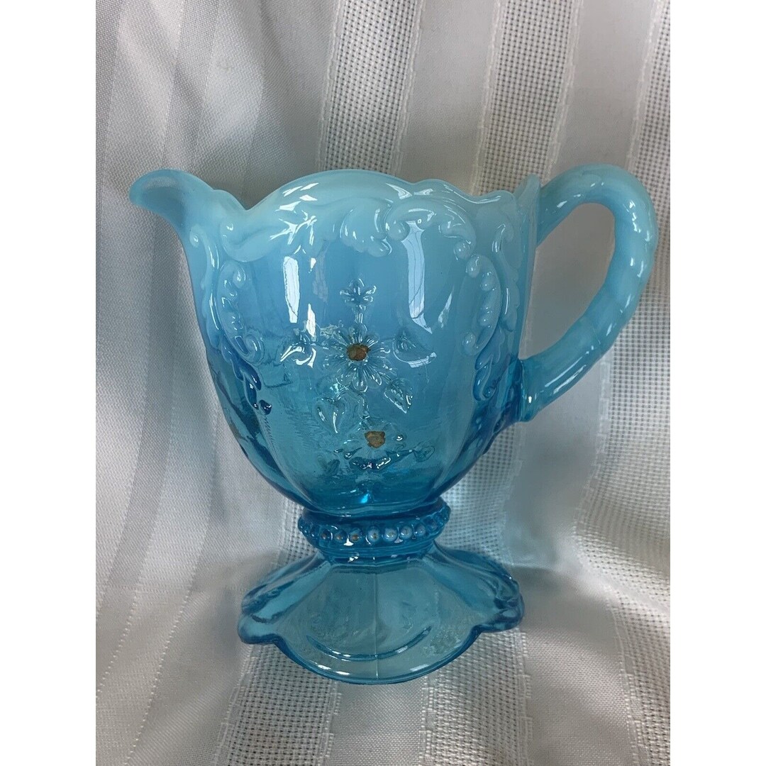 Northwood Intaglio Blue Opalescent Creamer Pitcher Footed Gilt - Etsy