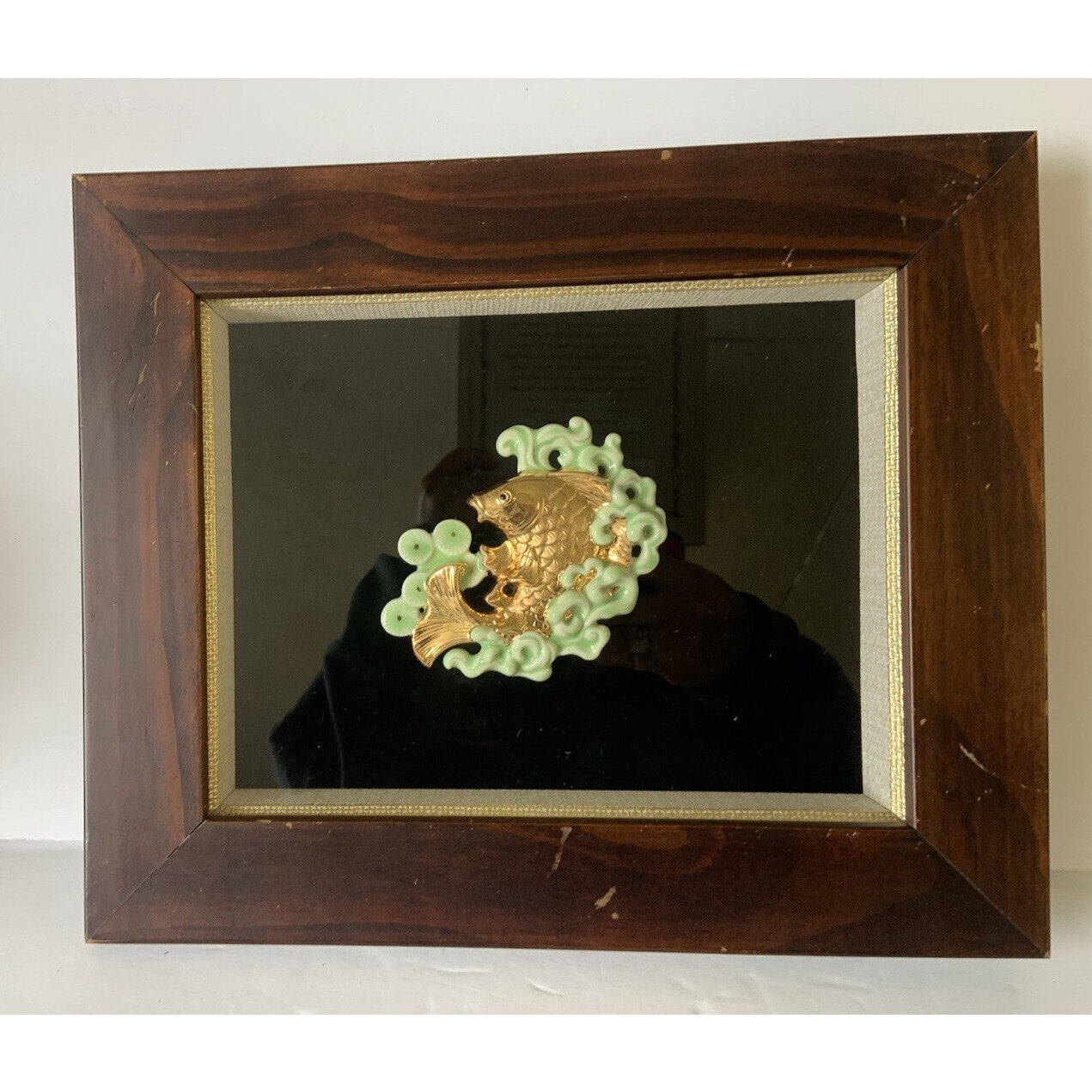 Framed Bejewelled Jade Gold Oriental Chinese Koi Fish Hongshan Shadow ...