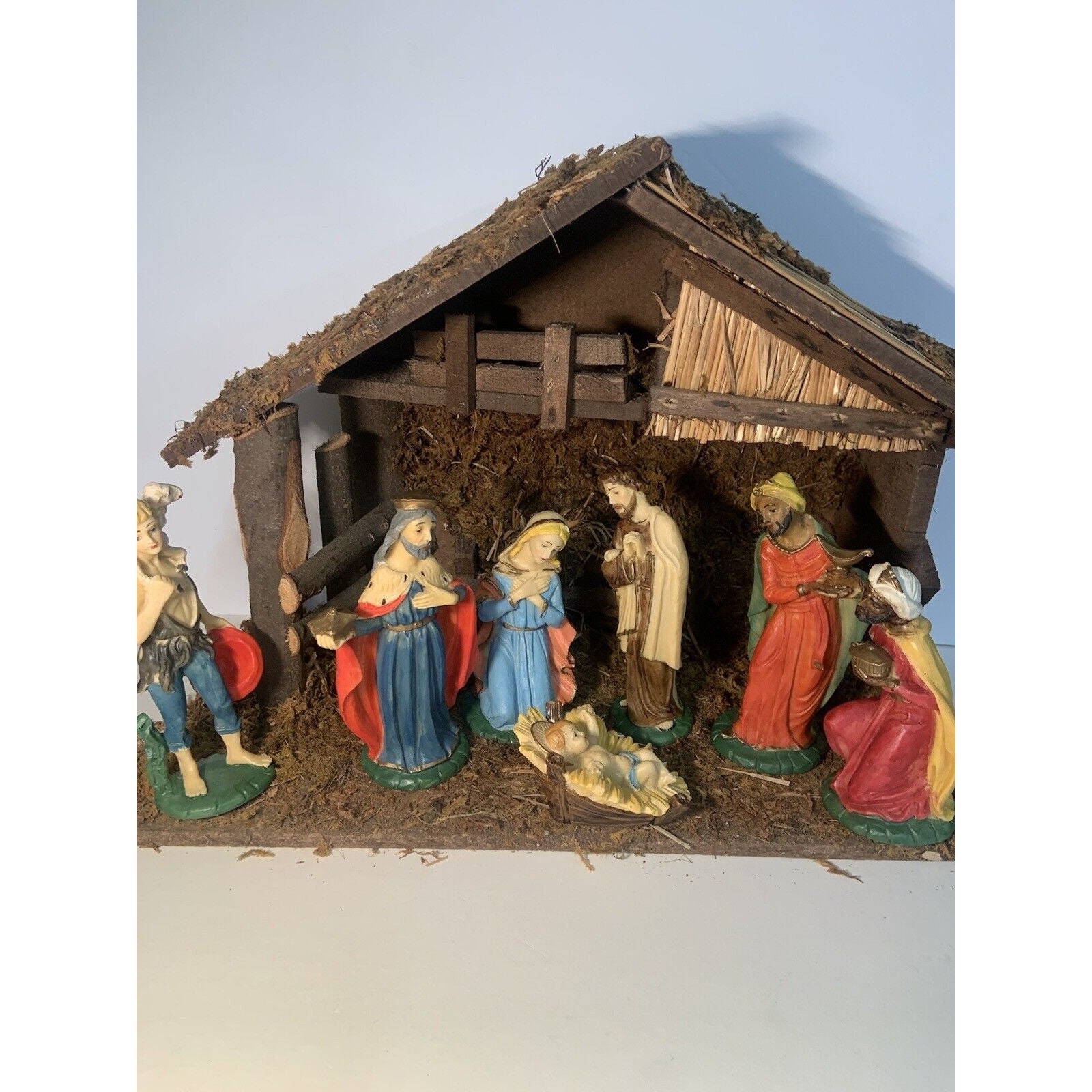 RARE Italy Vintage Nativity SET Hand Painted Italian Lot of 7 + STABLE ...