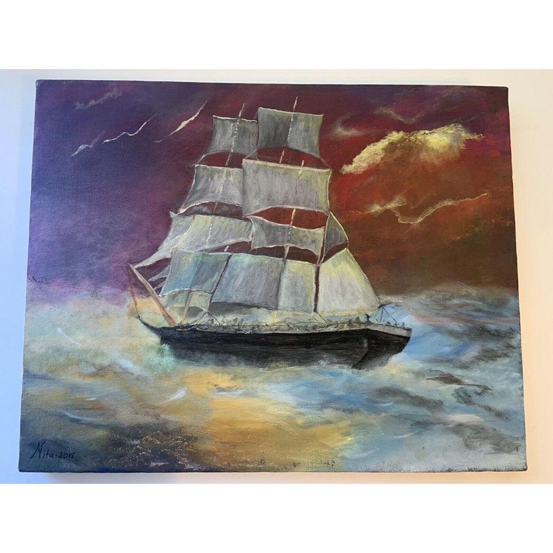 Signed Original Oil Painting "sailor’s Delight" Stretched Canvas Ship ...