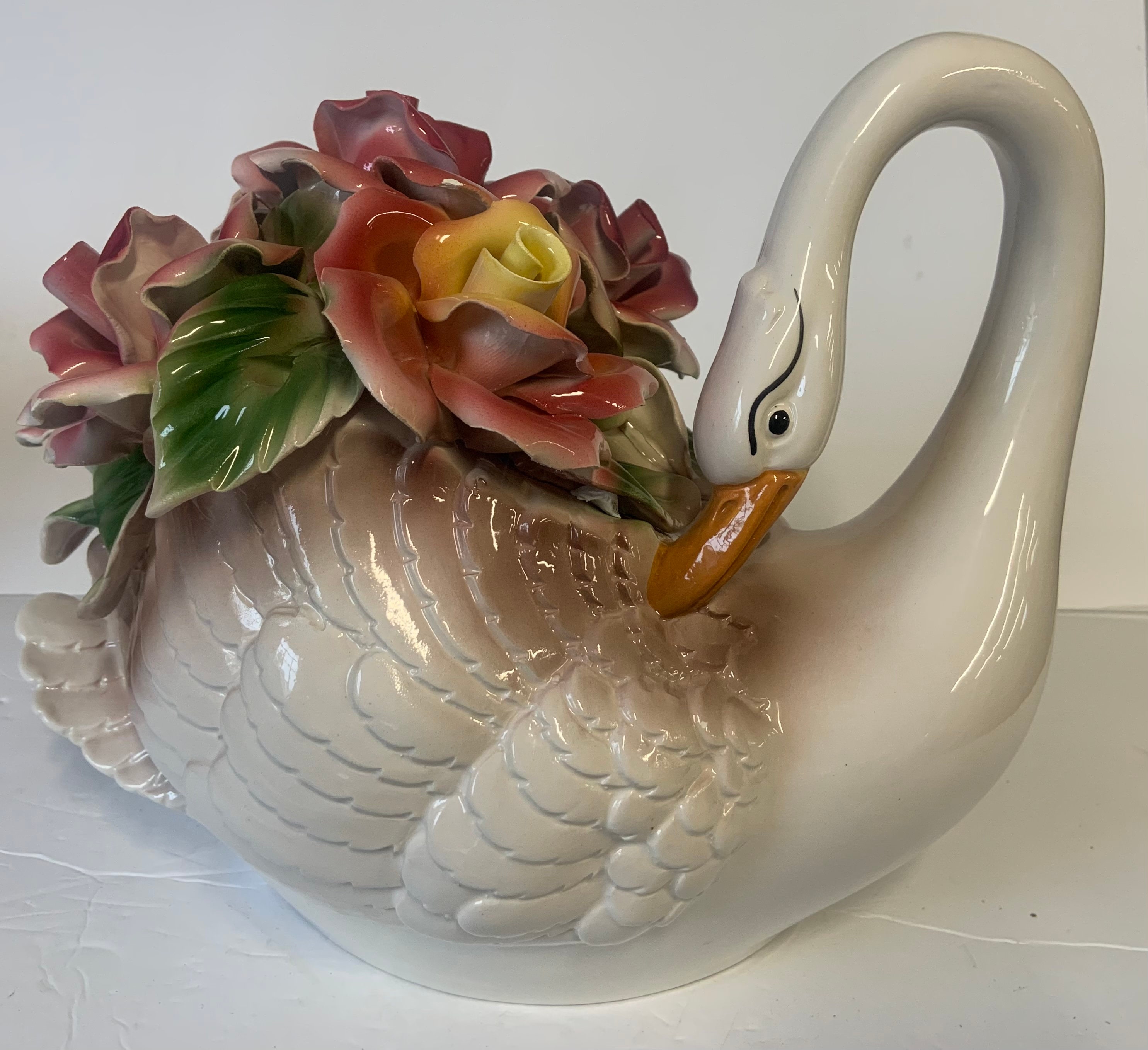 Vintage Capodimonte Swan Floral Bouquet of Roses Centerpiece N - Etsy