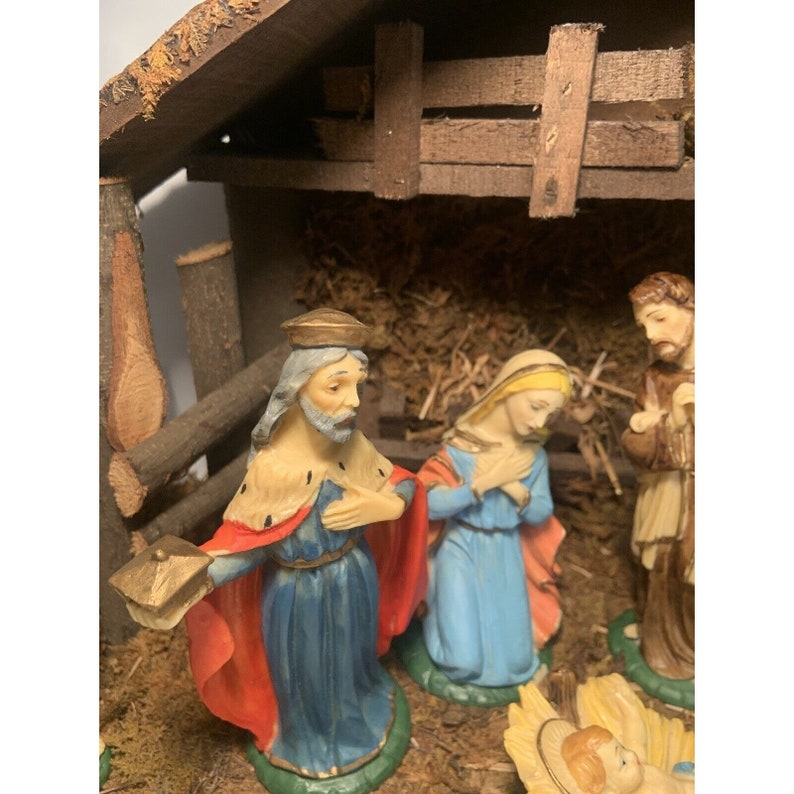 RARE Italy Vintage Nativity SET Hand Painted Italian Lot of 7 + STABLE ...