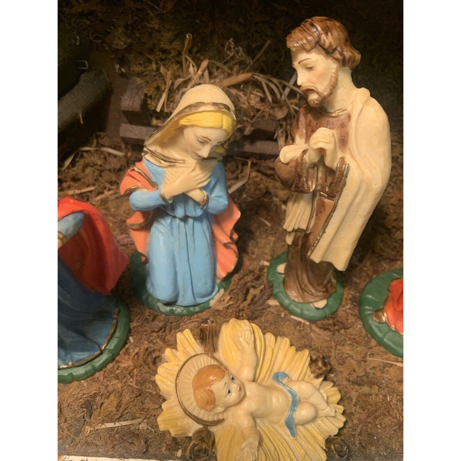 RARE Italy Vintage Nativity SET Hand Painted Italian Lot of 7 + STABLE ...