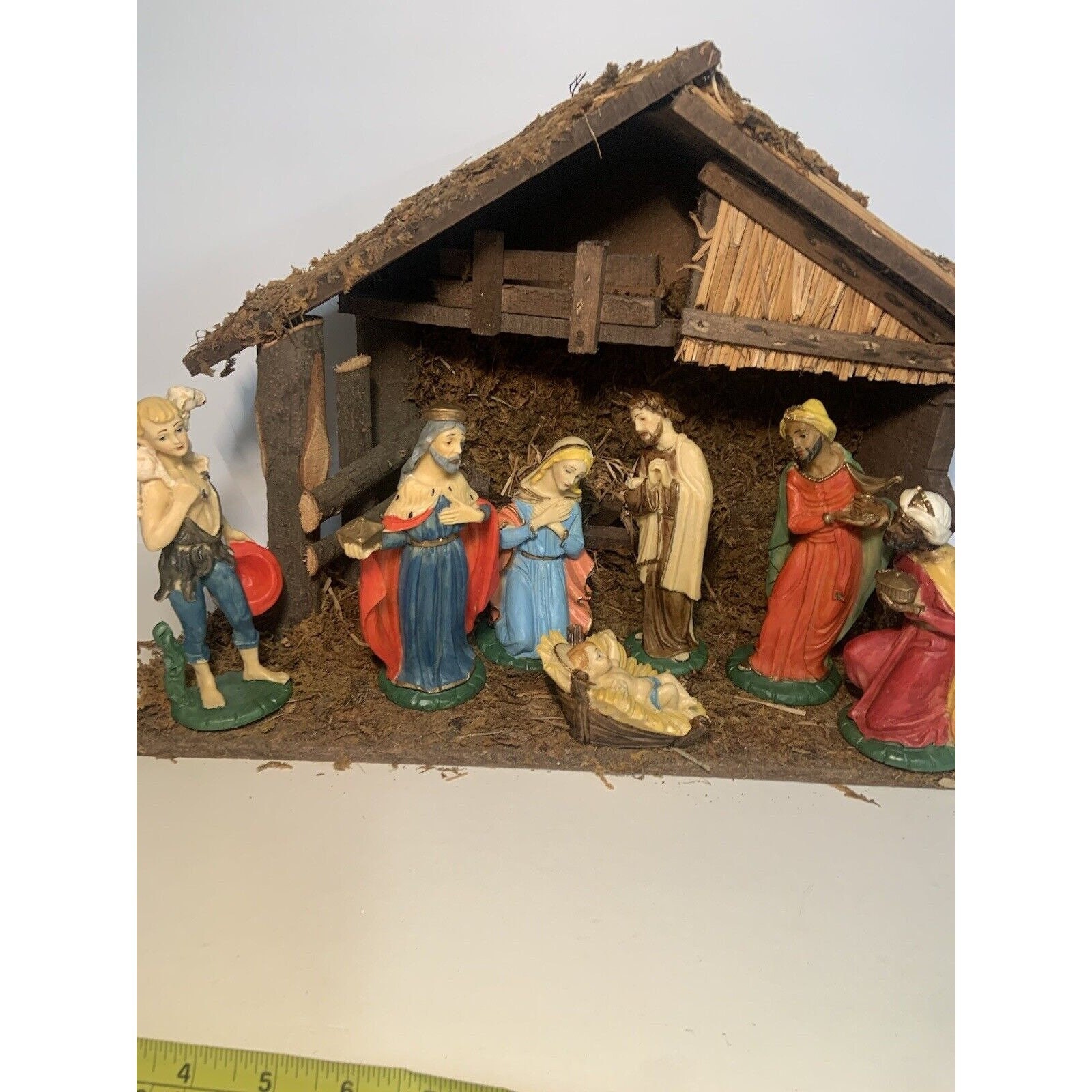 RARE Italy Vintage Nativity SET Hand Painted Italian Lot of 7 + STABLE ...