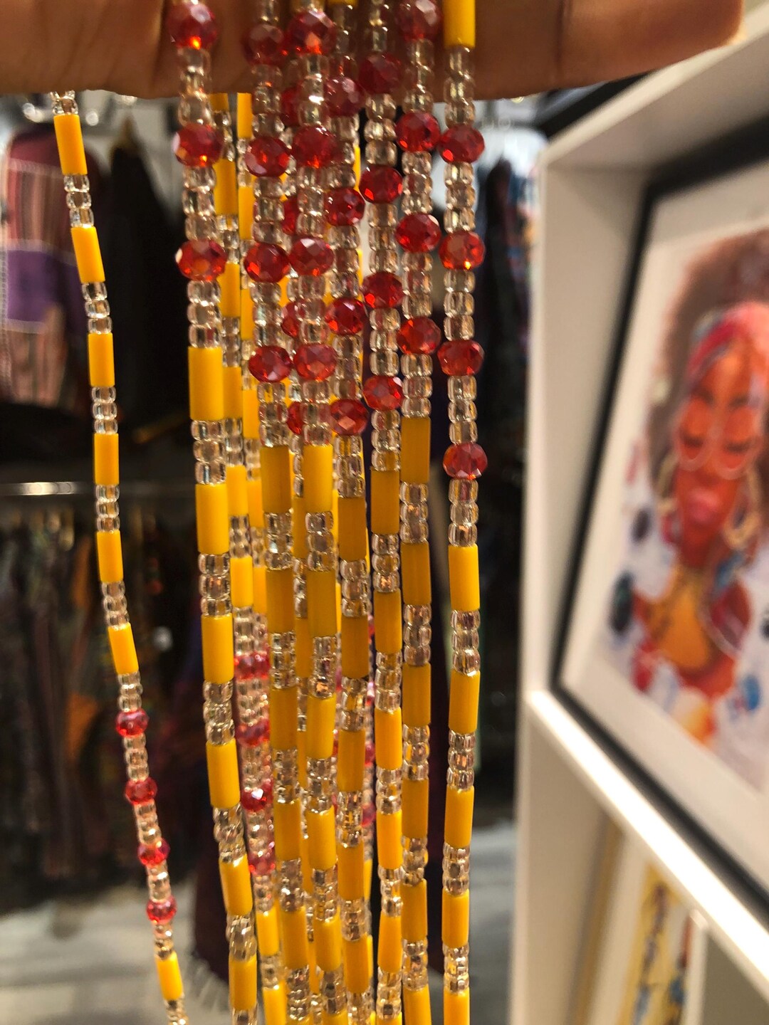 Bright Yellow, Red and Silver Circular and Cylindrical Waist Beads - Etsy