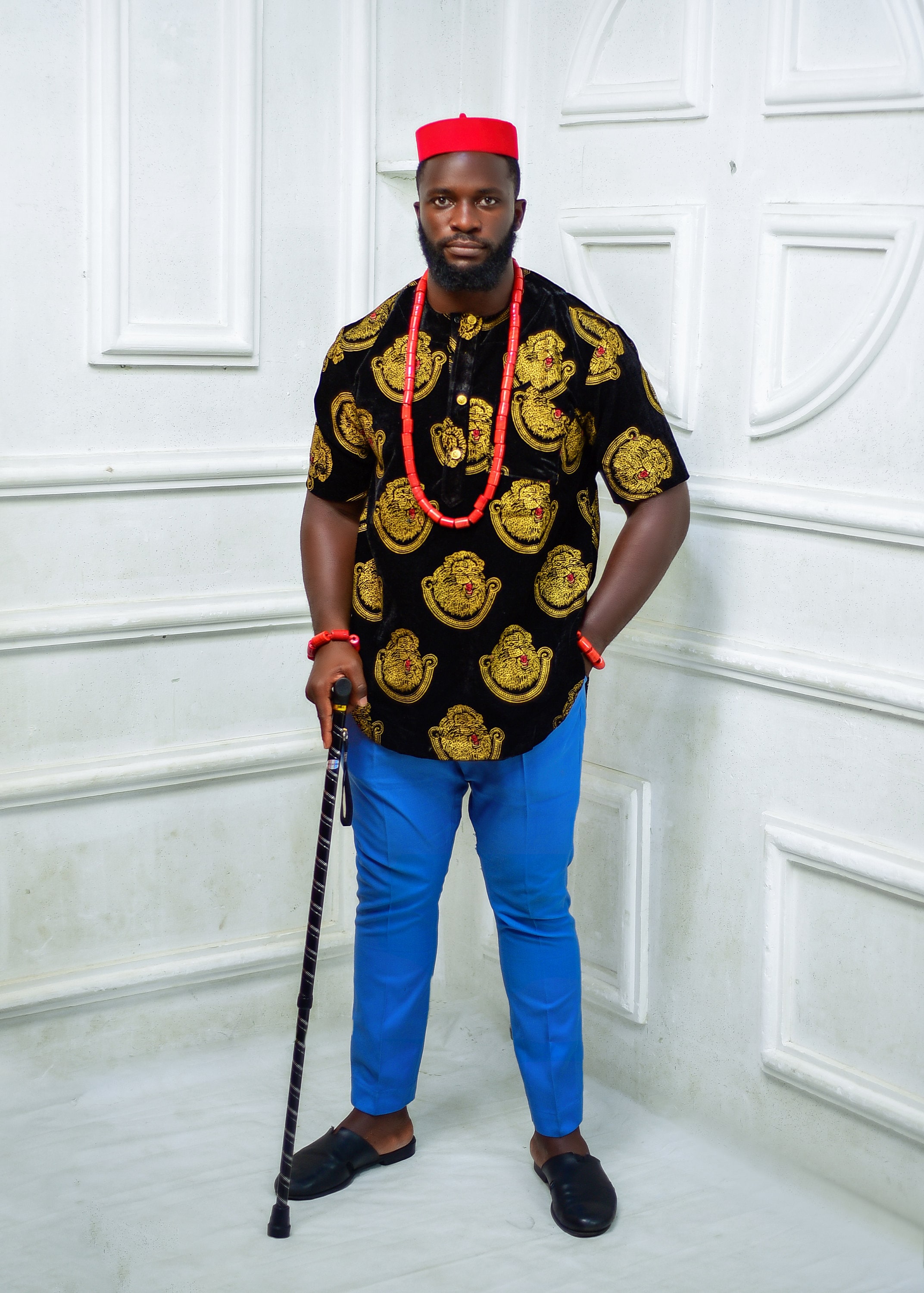 Mens African Isi Agu Shirt | Igbo Lion Embroidery - Etsy