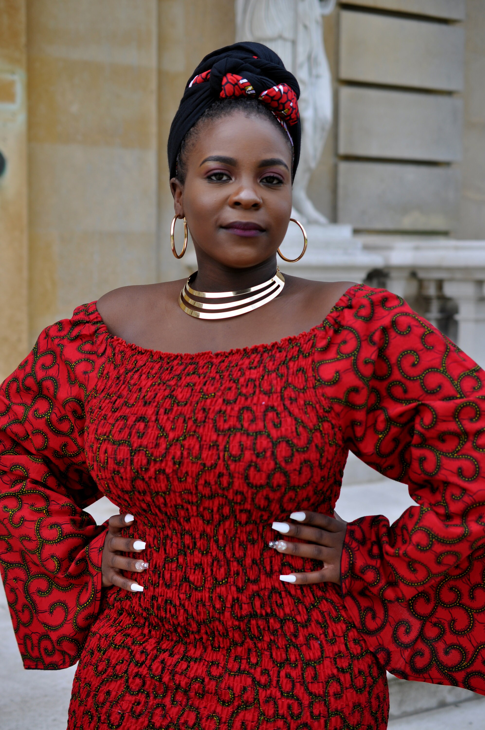 Red Ankara body con off shoulder flare sleeve Dress Flare | Etsy