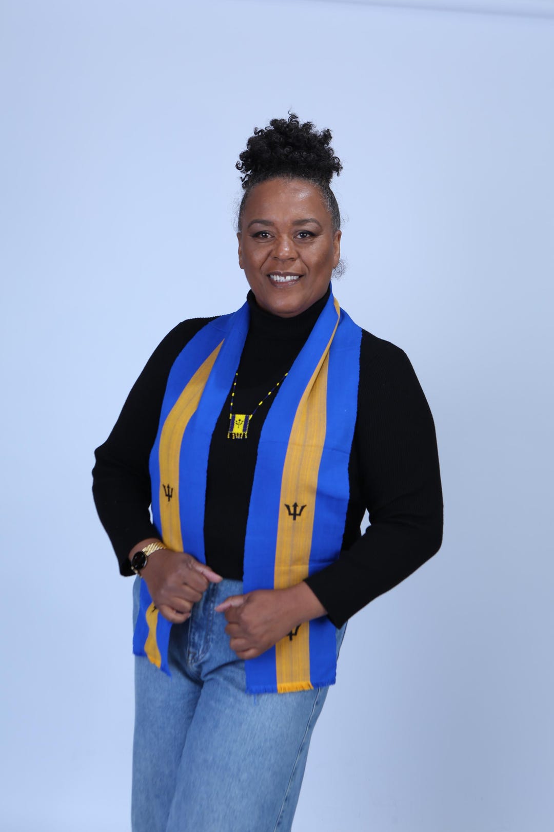 Muffler in Barbados Flag Colours, Kente Fabric Strip, Country Mufflers ...