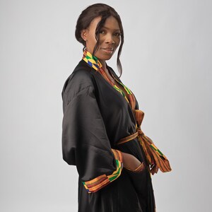 Black & African Kente Print Satin Kimono Robe/ One Size/ Tie Front - Etsy