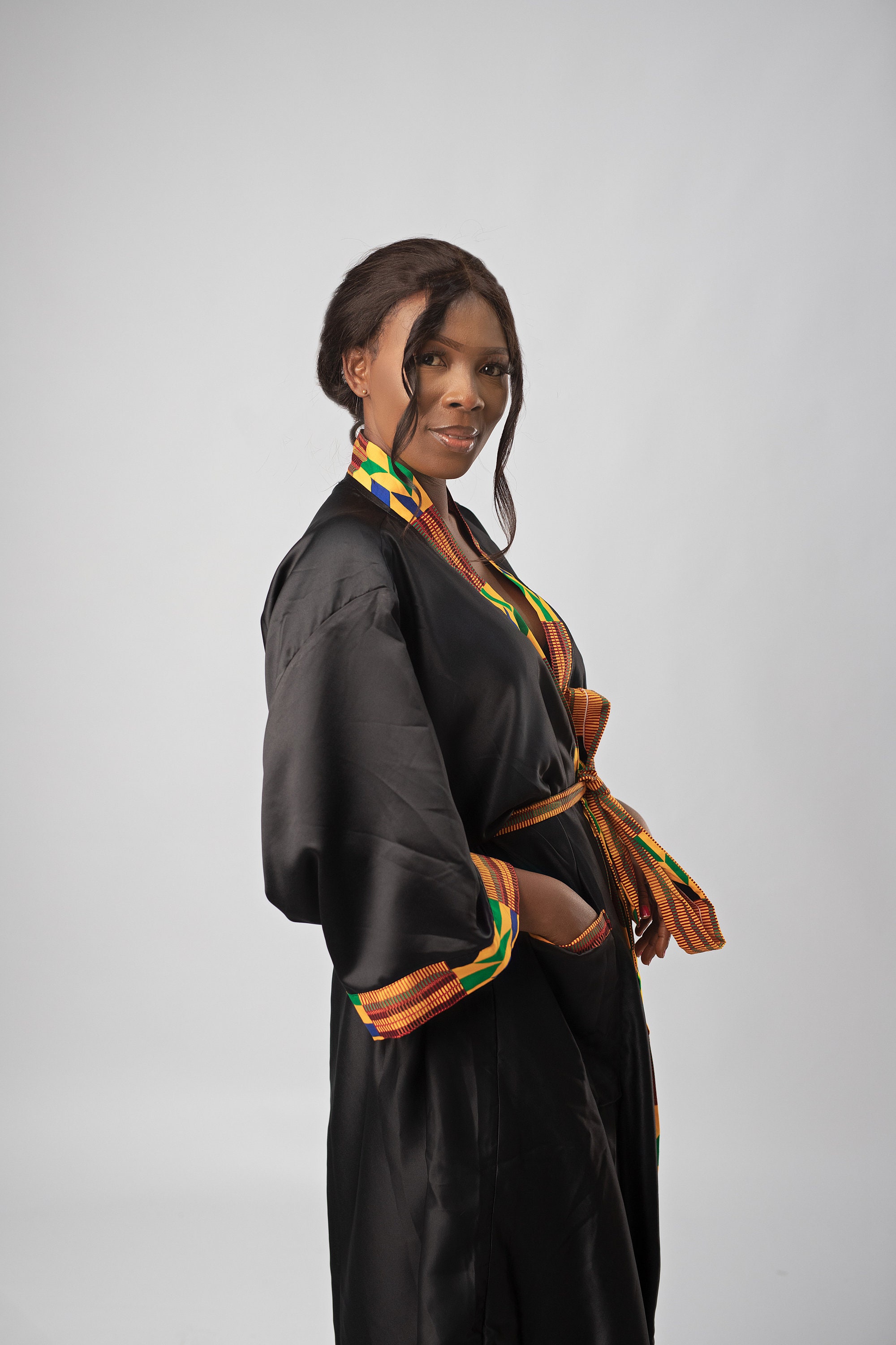 Black & African Kente Print Satin Kimono Robe/ One Size/ Tie Front - Etsy