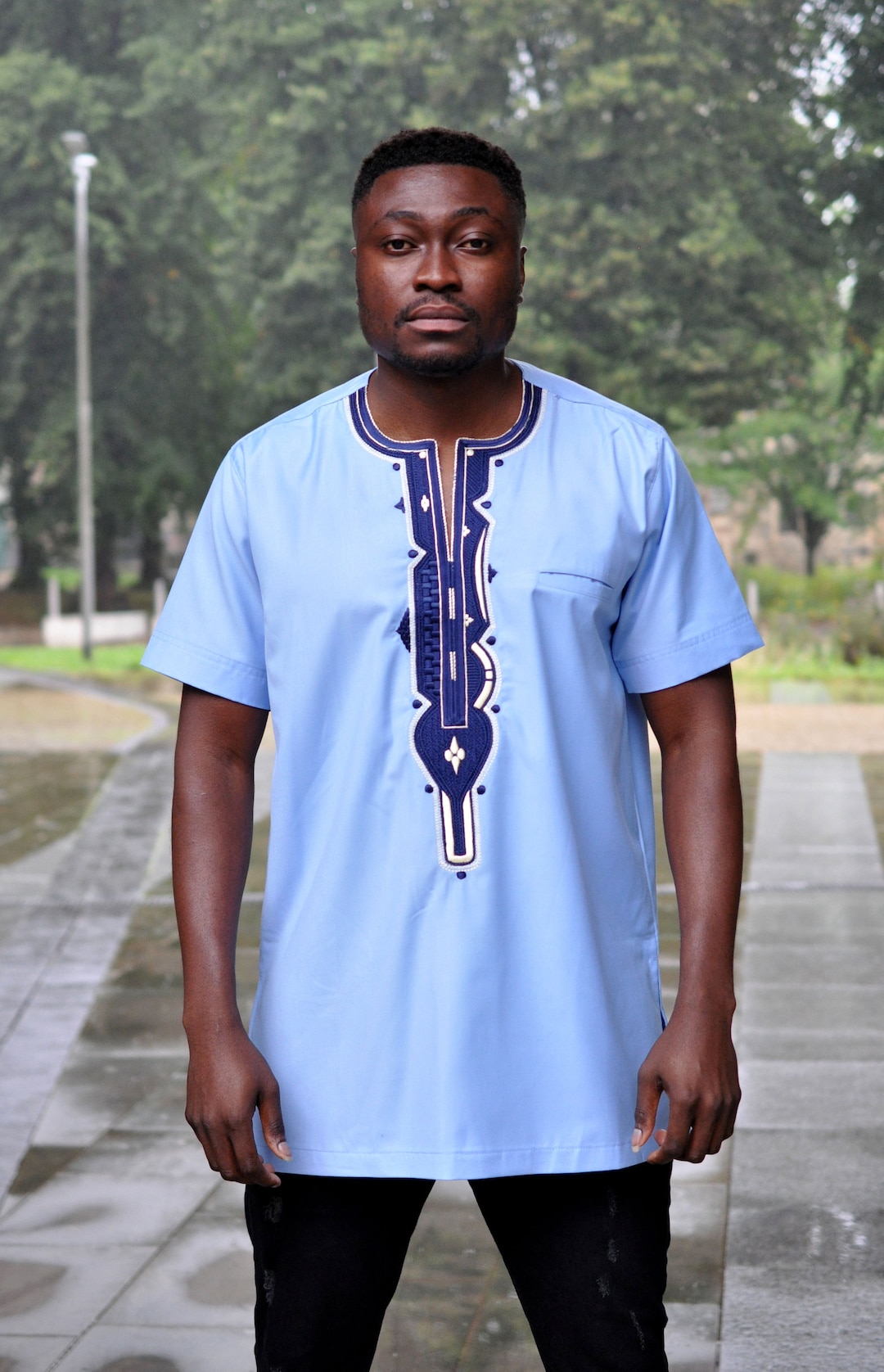 Baby Blue Men Suiting Material Short Sleeved Shirts | Mens Fashion ...