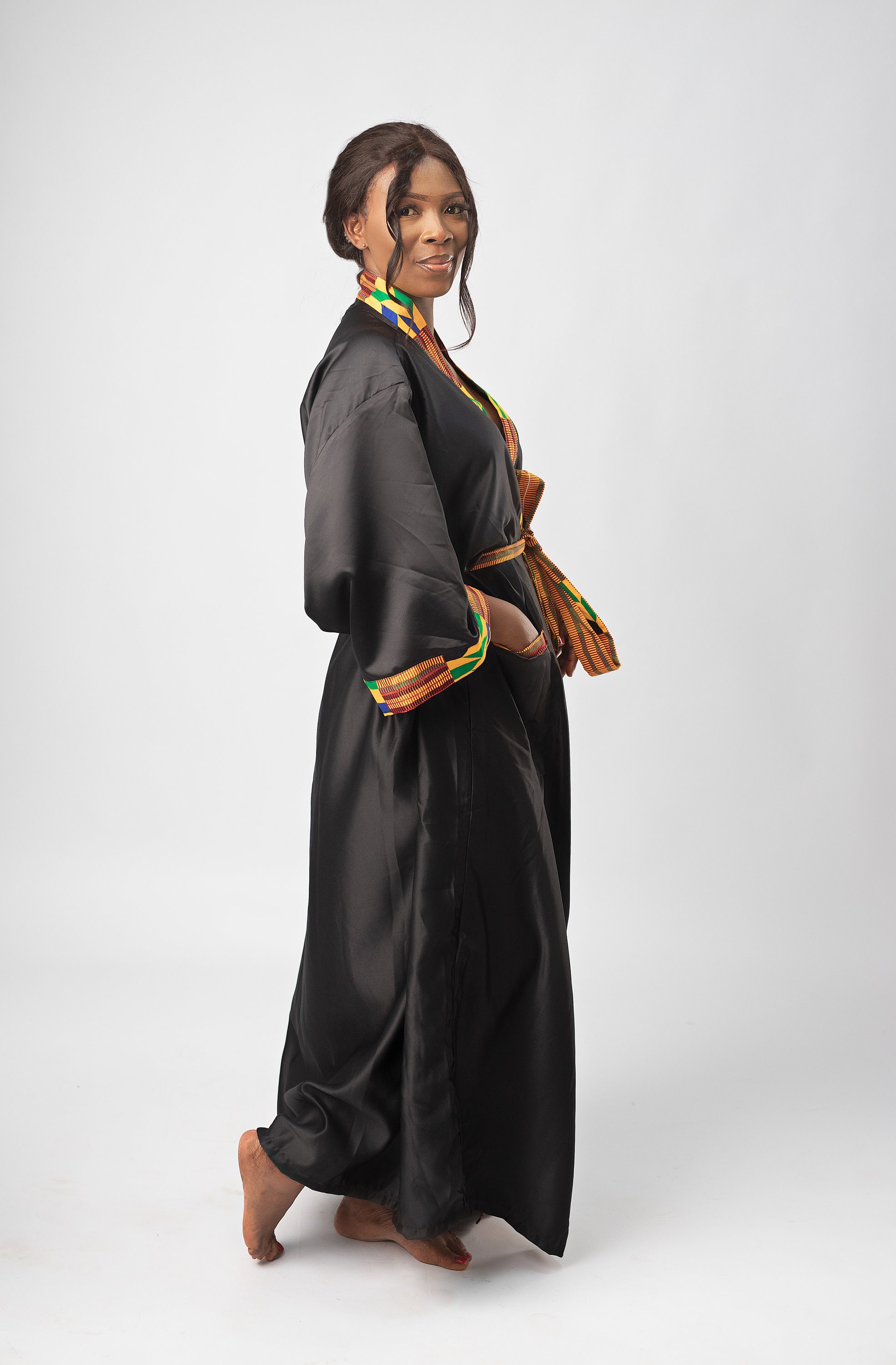 Black & African Kente Print Satin Kimono Robe/ One Size/ Tie Front - Etsy