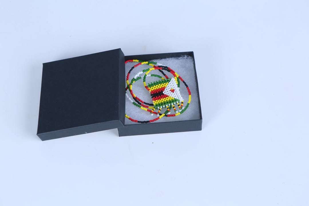 Beaded Long Necklace With Zimbabwe Flag, Handmade in Kenya Custom With ...