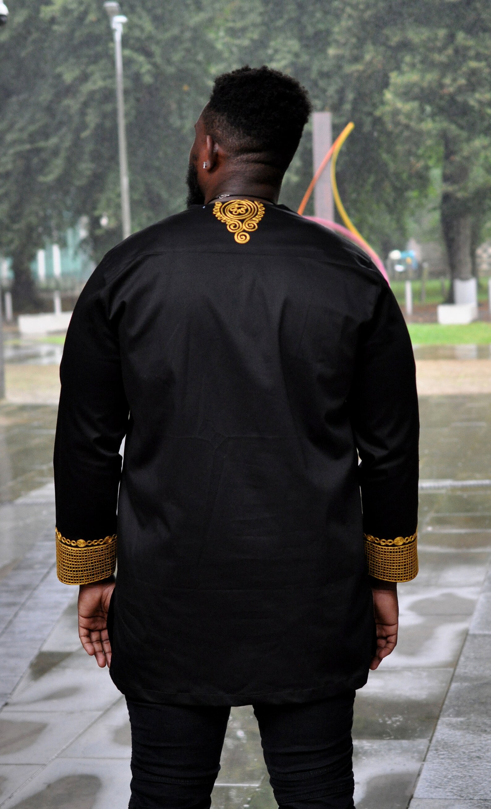 Black and Gold Men African Polished Cotton Print Wakanda Style - Etsy