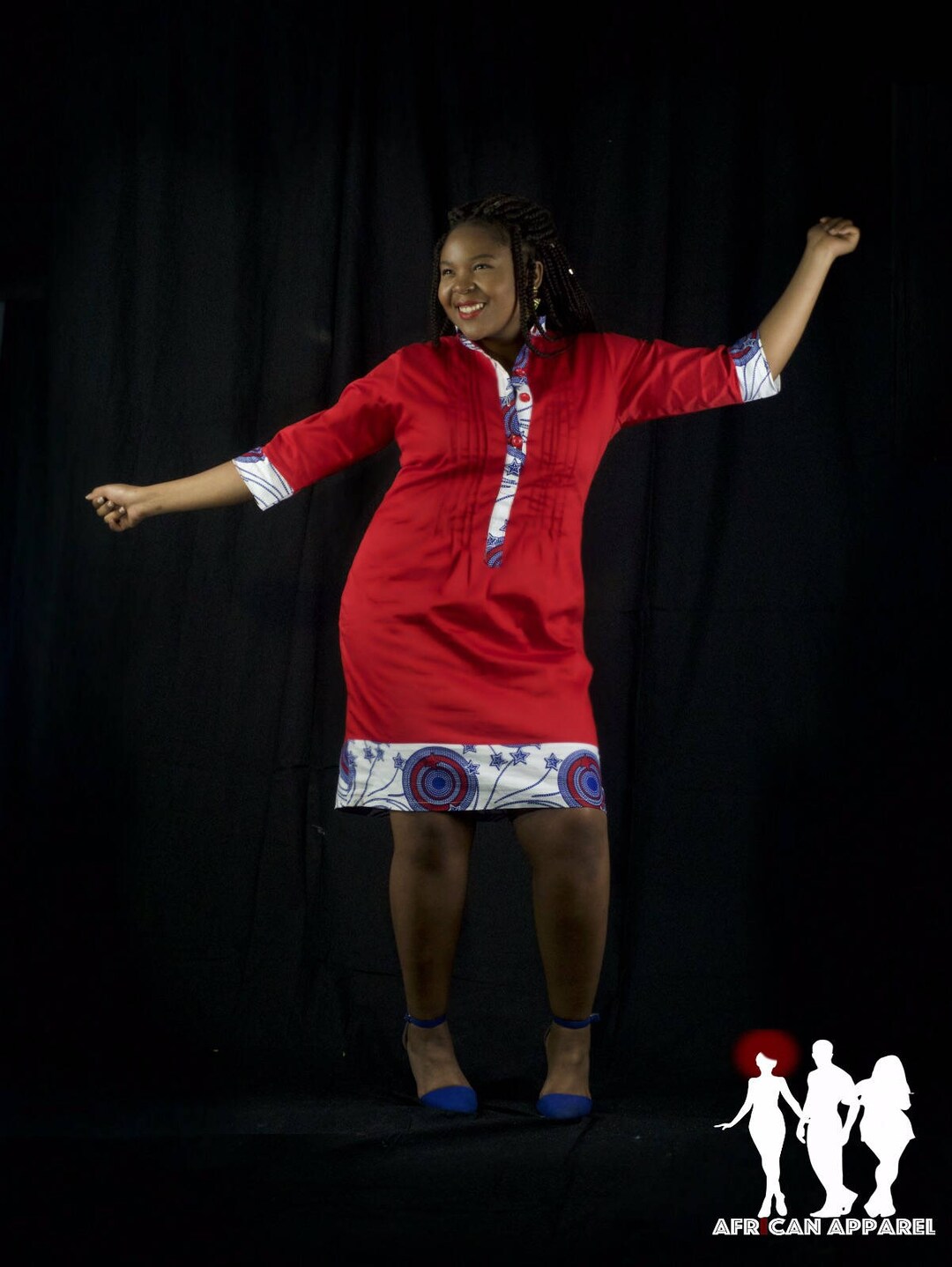 Red African Polish Cotton Ankara Print Dress With Chinese Neckline - Etsy