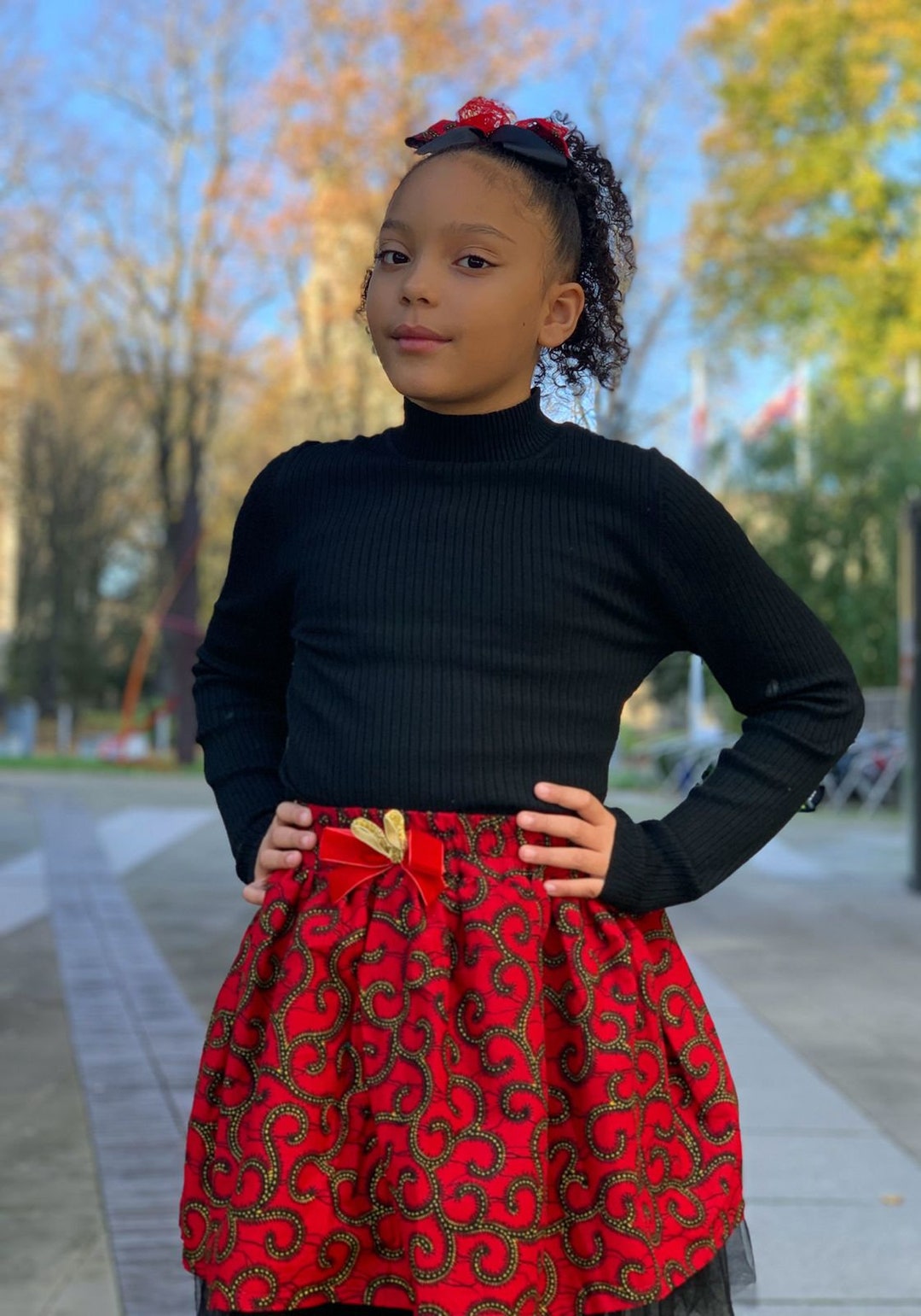Red and Black Ankara Kids Bow & Skirt Set/ Sizes 2-12/ Customisable ...