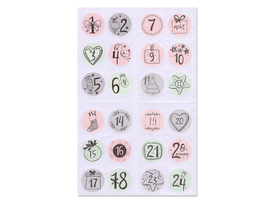 Advent Calendar Number Stickers Mint Pink Gray Round Self-adhesive - Etsy