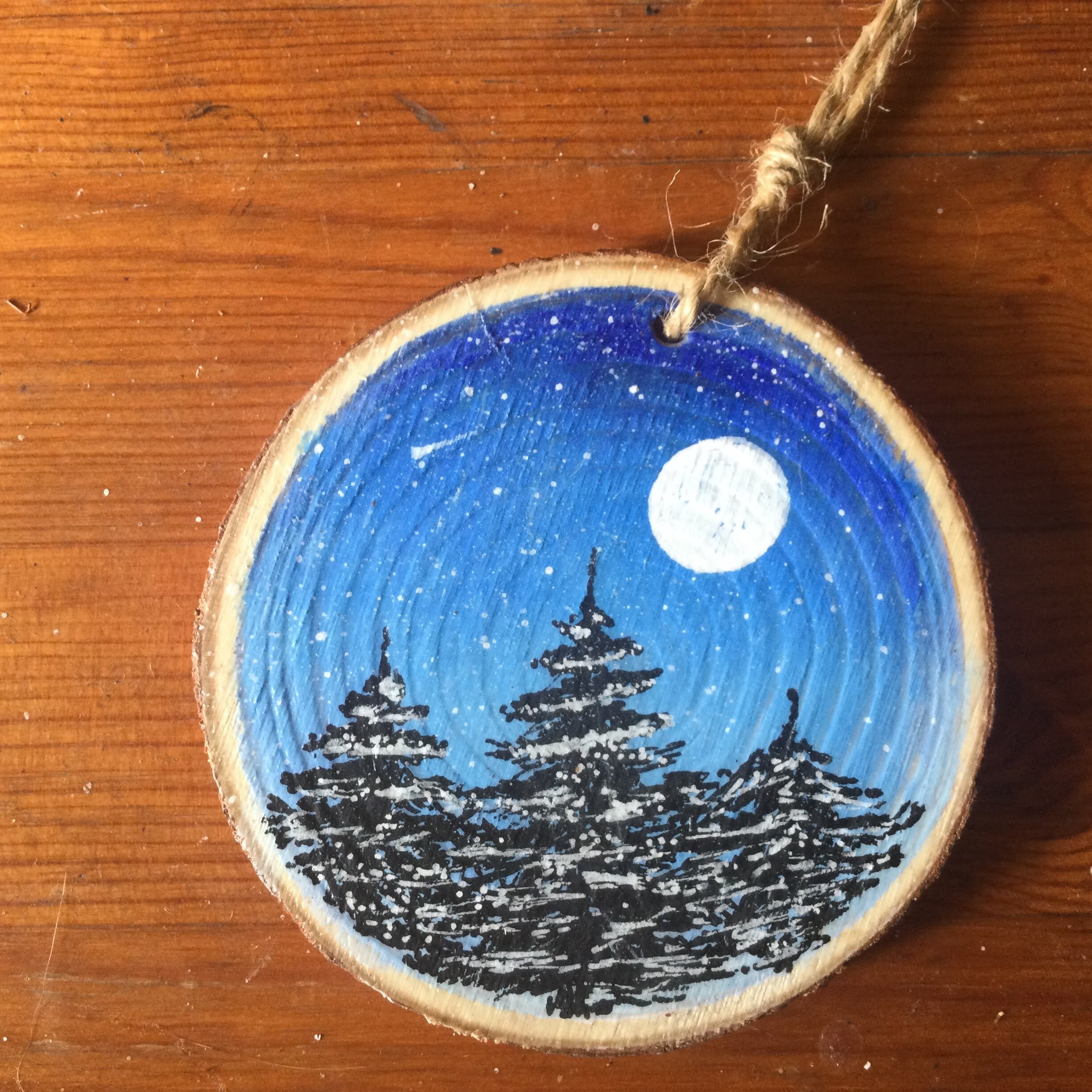 Hand Painted Winter Scene Wood Slice Ornament / Bauble - Ideal as ...
