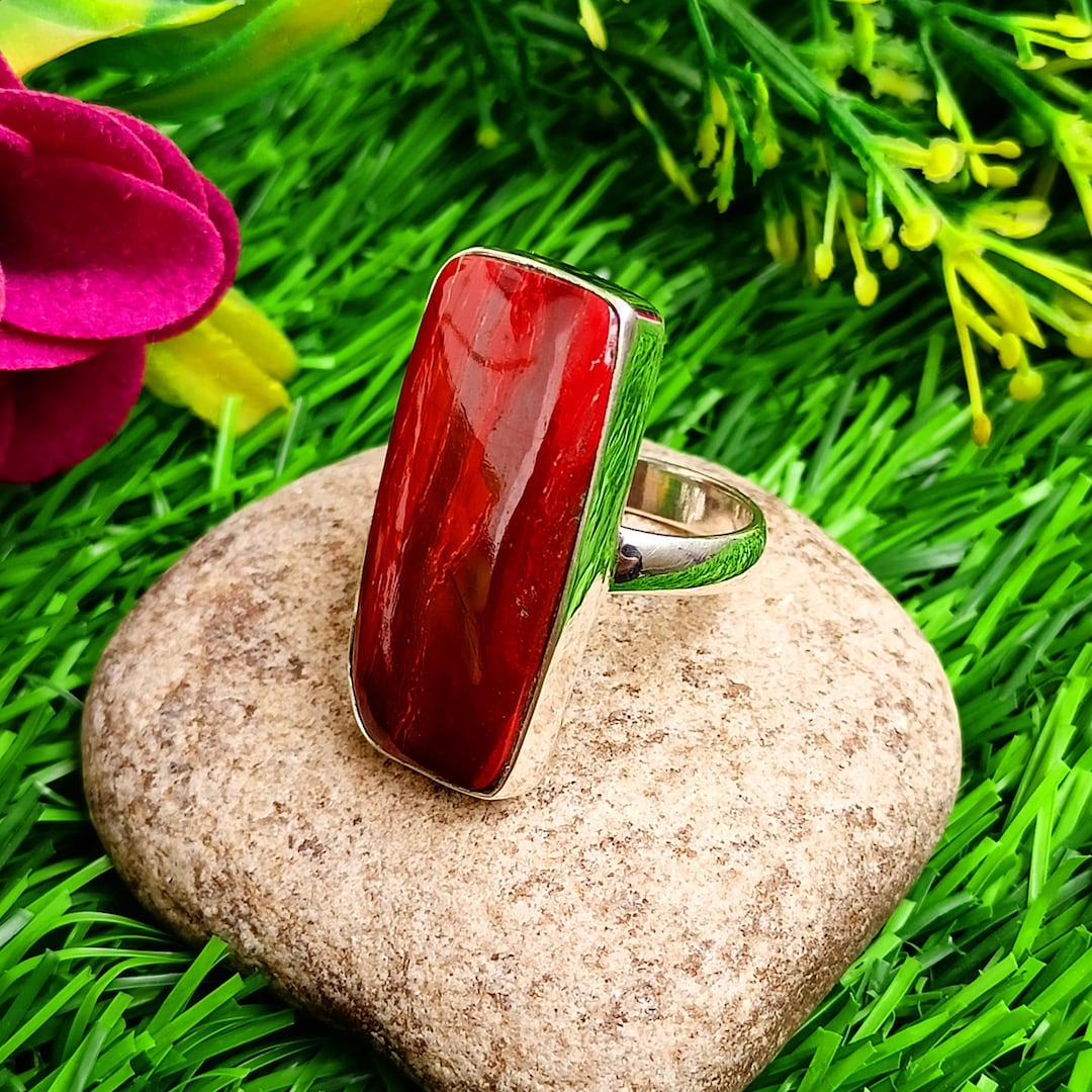 Red Jasper Ring, Sterling Silver Rings, Statement Ring, Crystal Ring ...