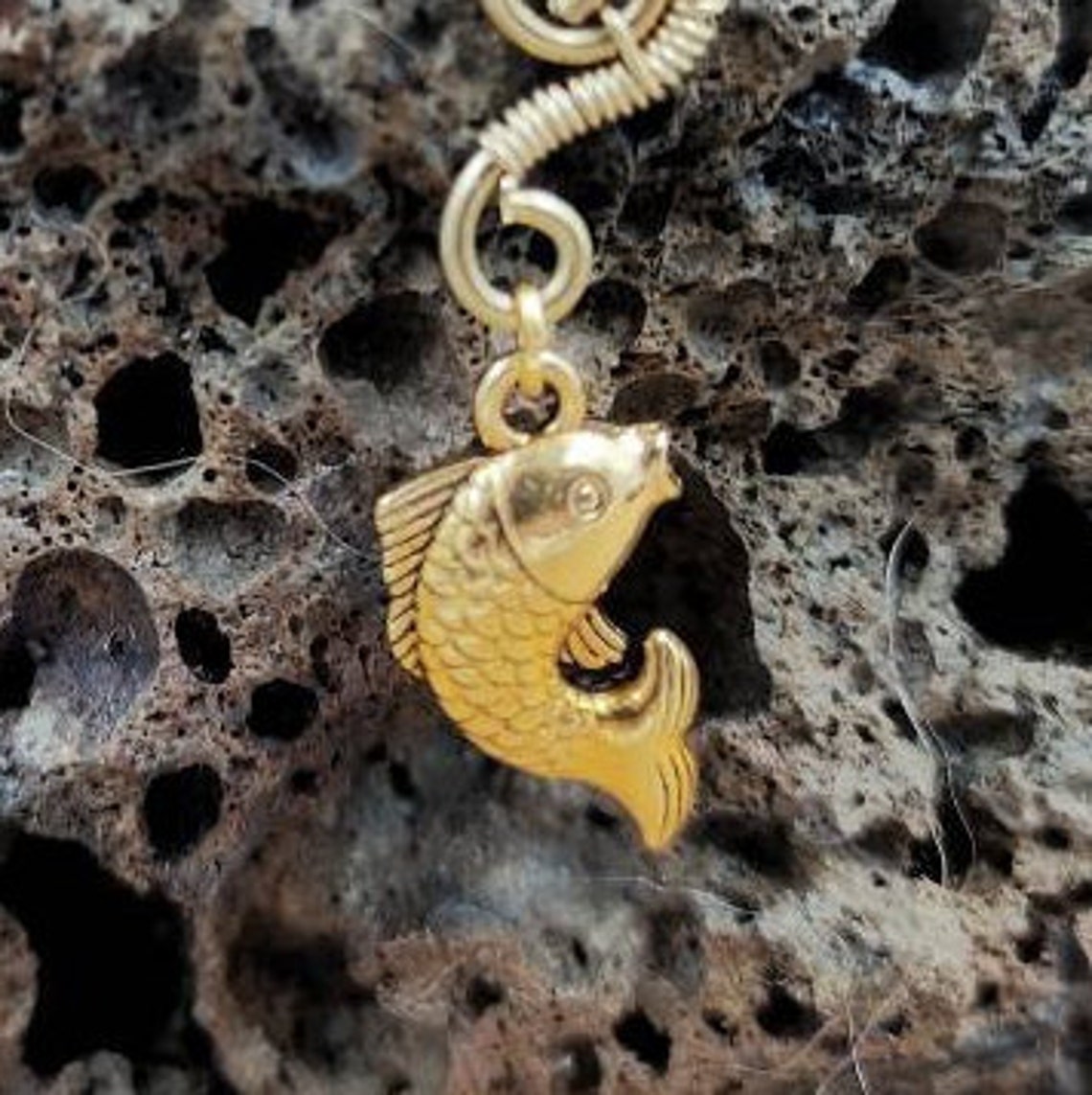 Golden Dreadlocks Beads With Fish Charm Brass Wire Wrap - Etsy