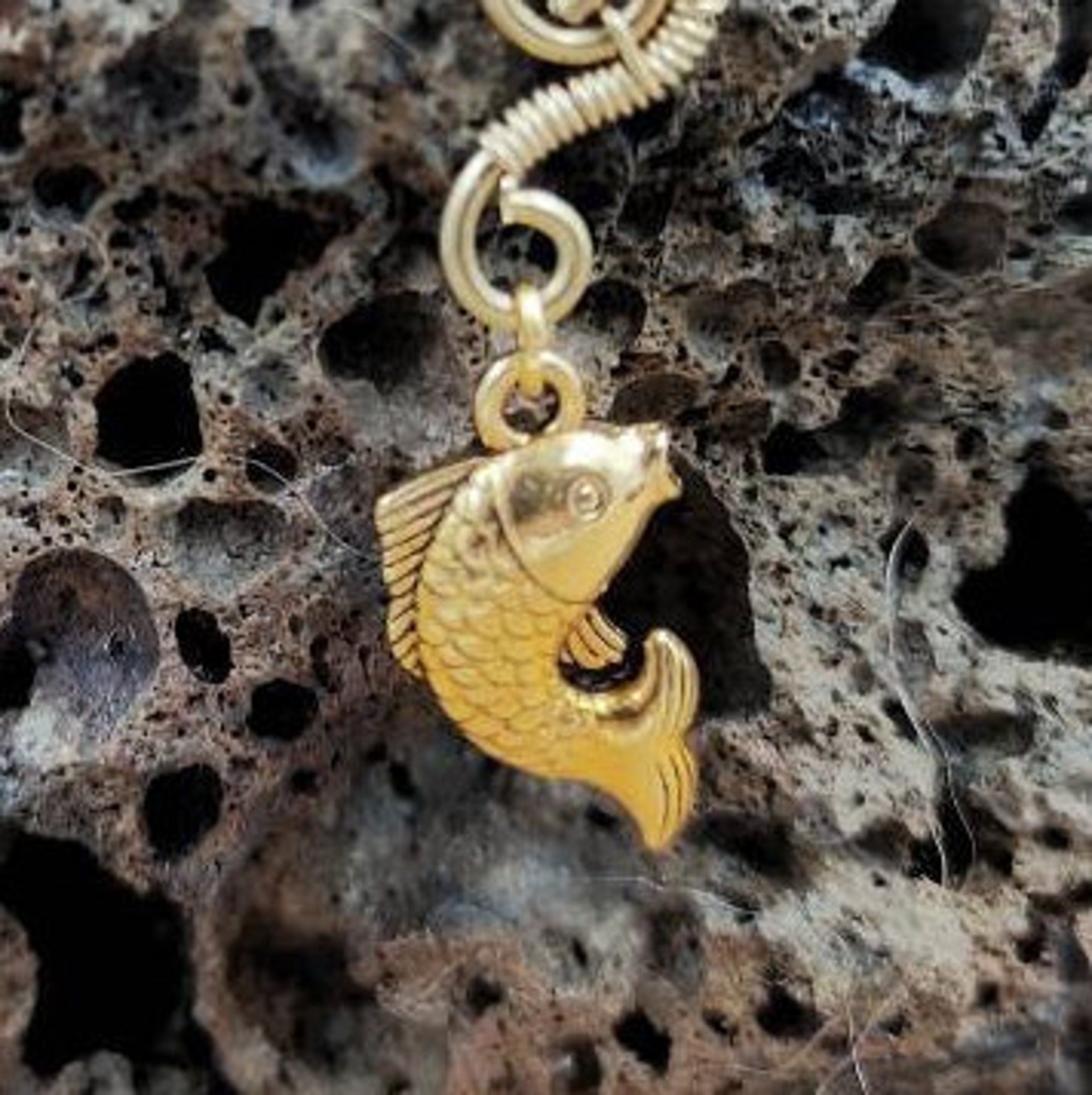 Golden Dreadlocks Beads With Fish Charm Brass Wire Wrap - Etsy