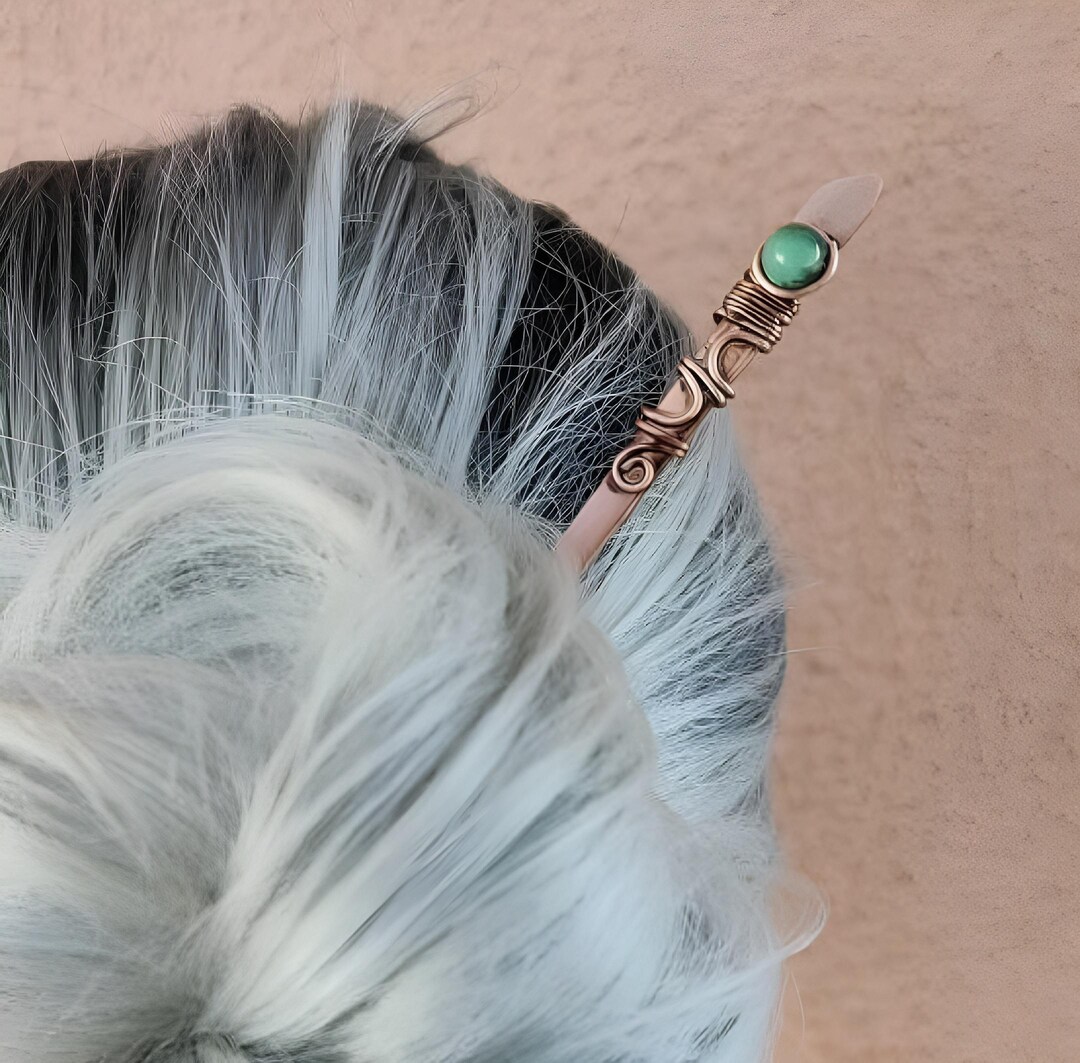 Stripped Agate Hair Stick With Filigree, Copper Hair Fork With Natural ...