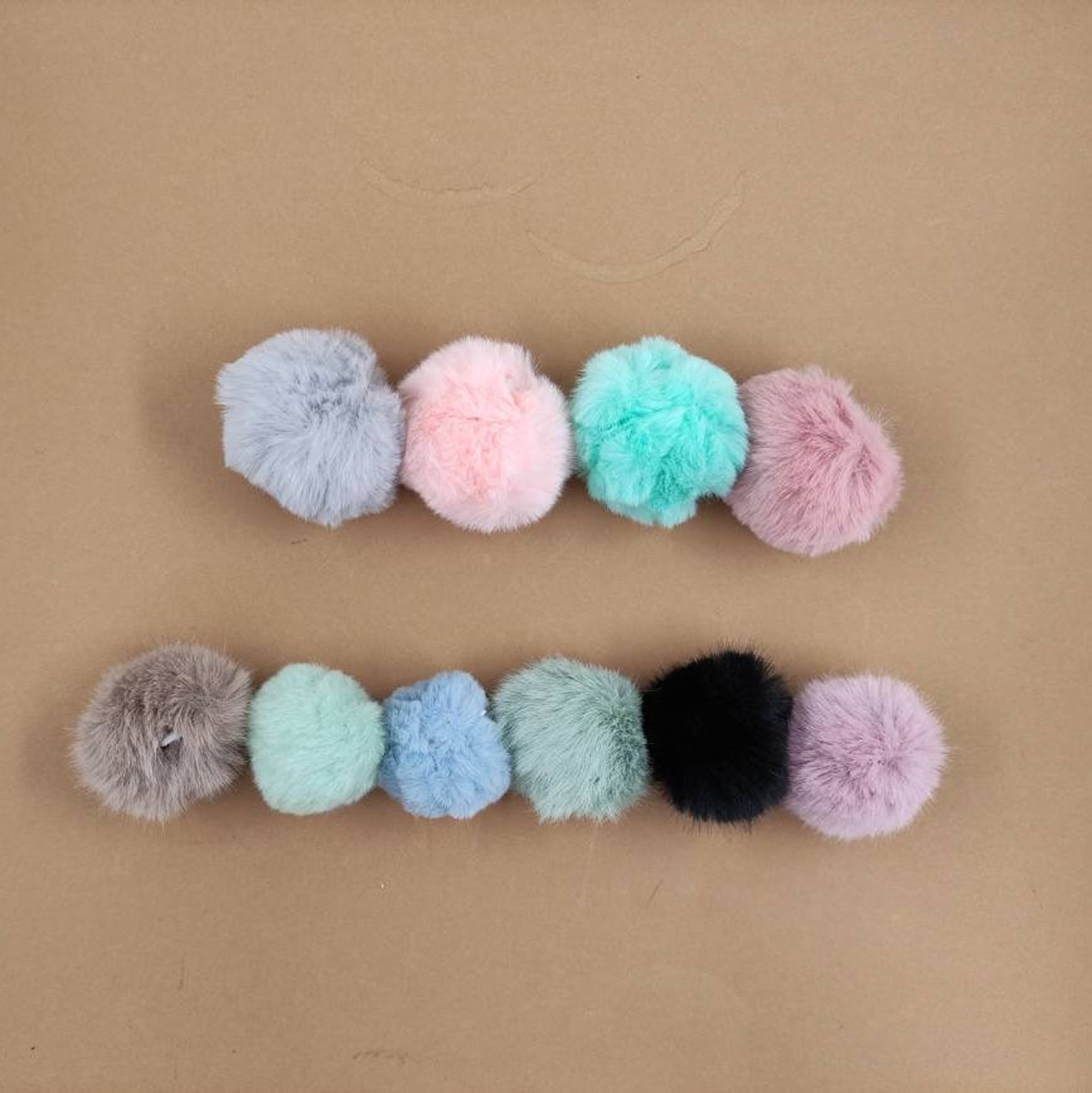 Pom pom keychain with German silver wire pendant faux fur bag | Etsy