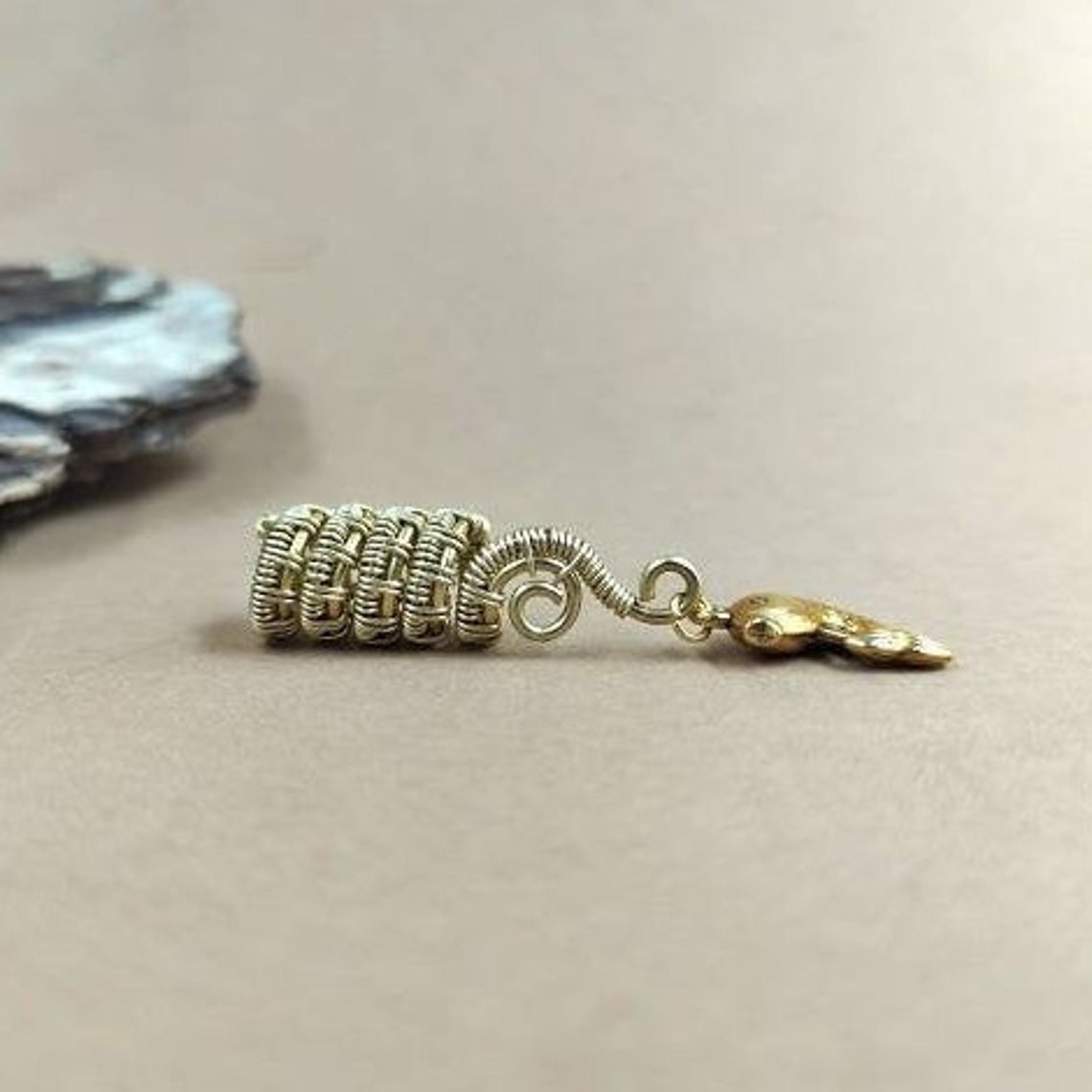 Golden Dreadlocks Beads With Fish Charm Brass Wire Wrap - Etsy