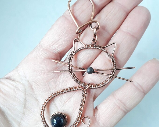 Cat Keychain, Kitten Keychain, Cat Key Ring Hand Bag Pendant, Wire Wrap ...