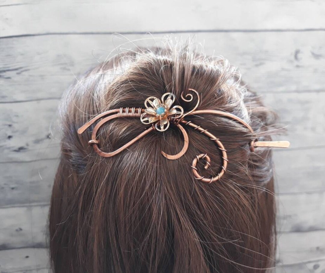 Copper Wire Hair Comb With Flowers, Hair Clip for Bun, for Long Hair - Etsy