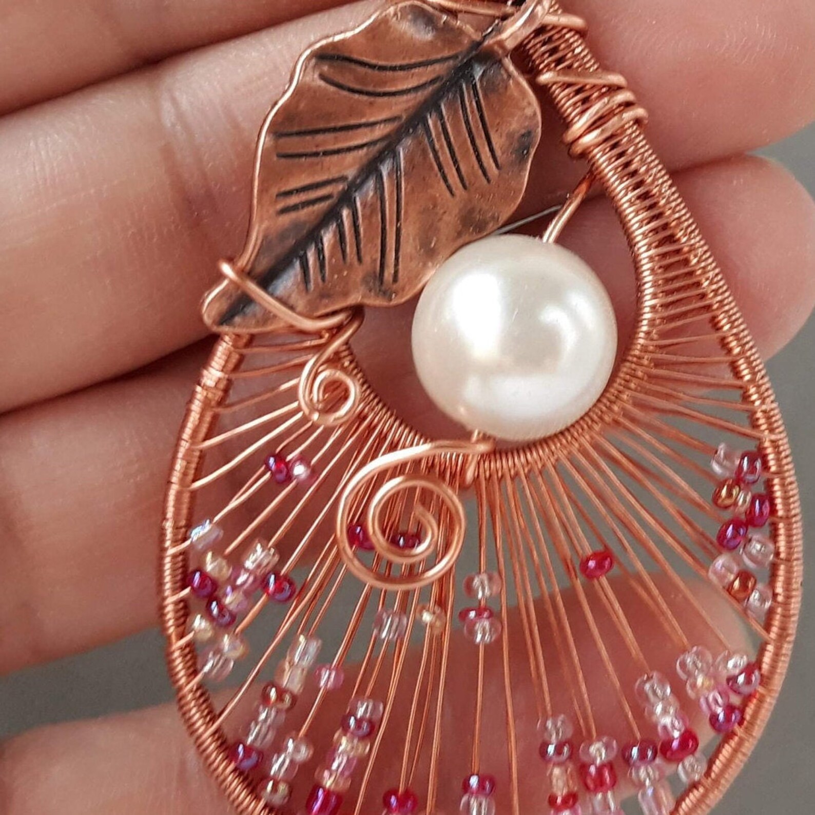 Art Deco Wire Wrapped Pendant With Pearl and Leaf for Women - Etsy