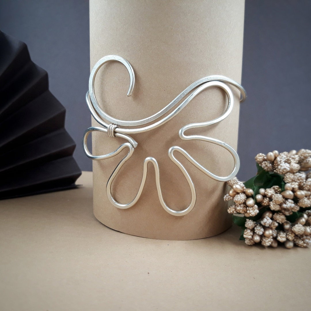 Flower Upper Arm Cuff, Silver Upper Arm Bracelet for Women, Wire Wrap ...