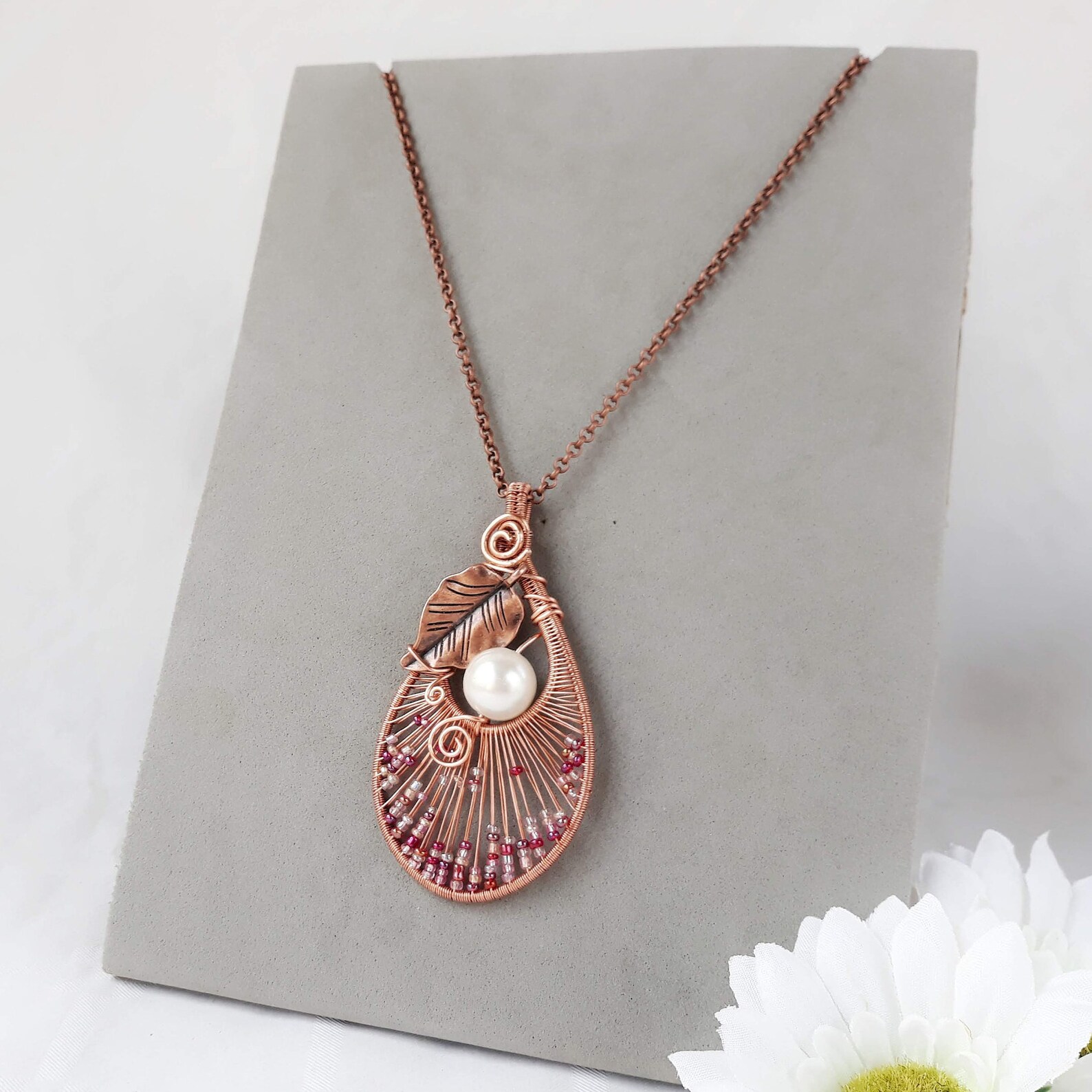 Art Deco Wire Wrapped Pendant With Pearl and Leaf for Women - Etsy
