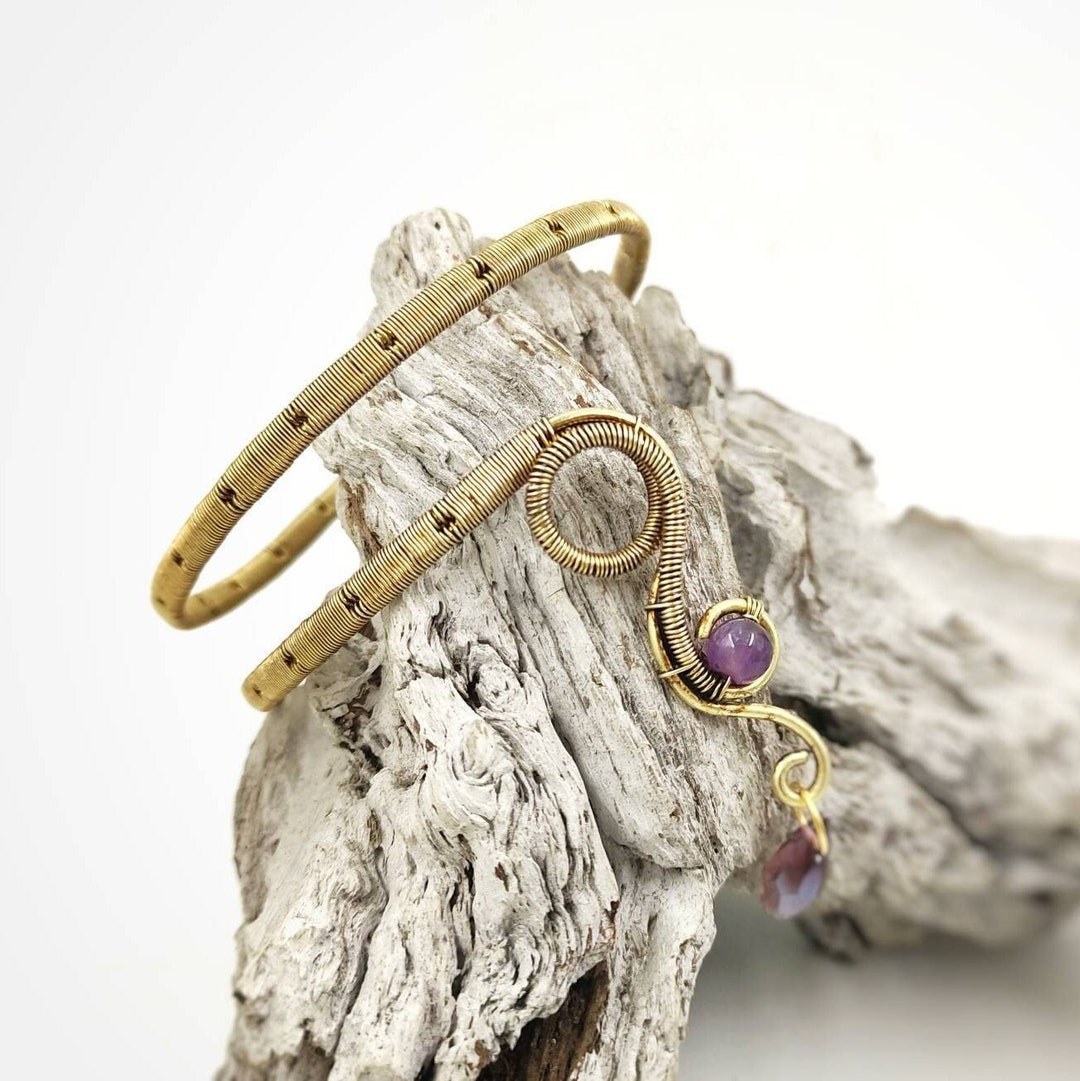 Golden Upper Arm Cuff in Egyptian Style, Adjustable Bohemian Armlet ...