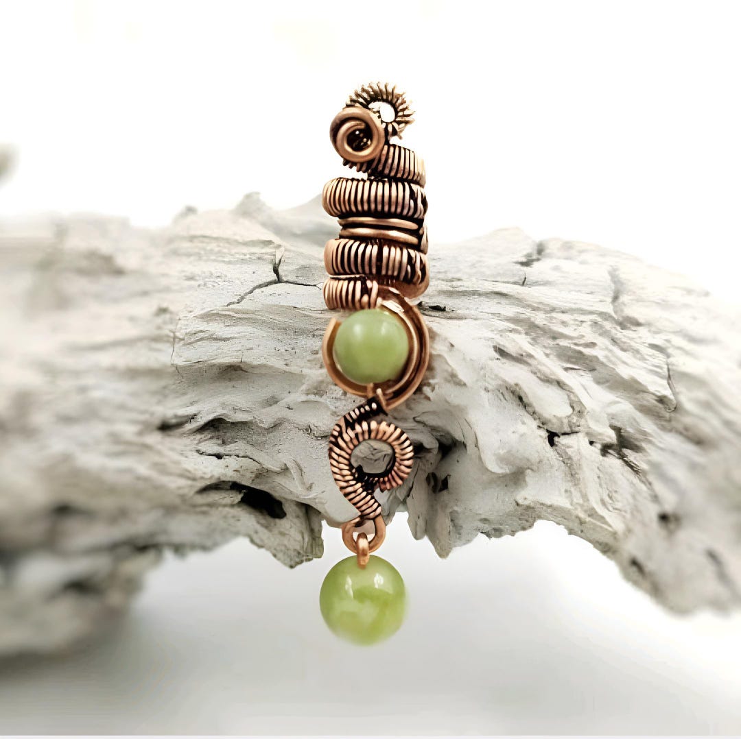 Dreadlock Accessory With Green Jade Beads, Dread Lock Accessory With ...