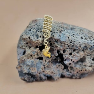 Golden Dreadlocks Beads With Fish Charm, Brass Wire Wrap Viking Dread ...