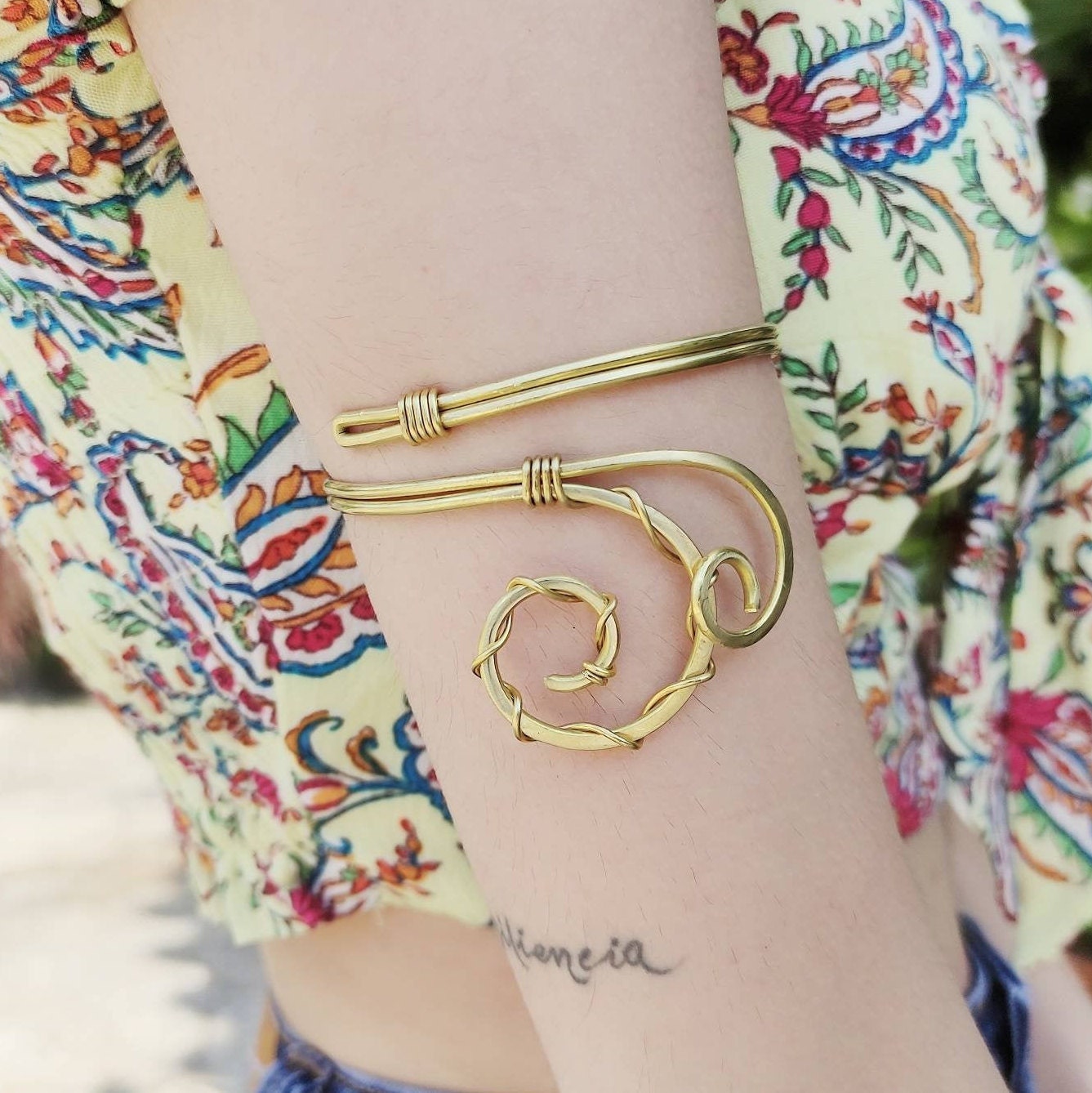 Golden upper arm cuff for summer Goddess Greek upper arm | Etsy