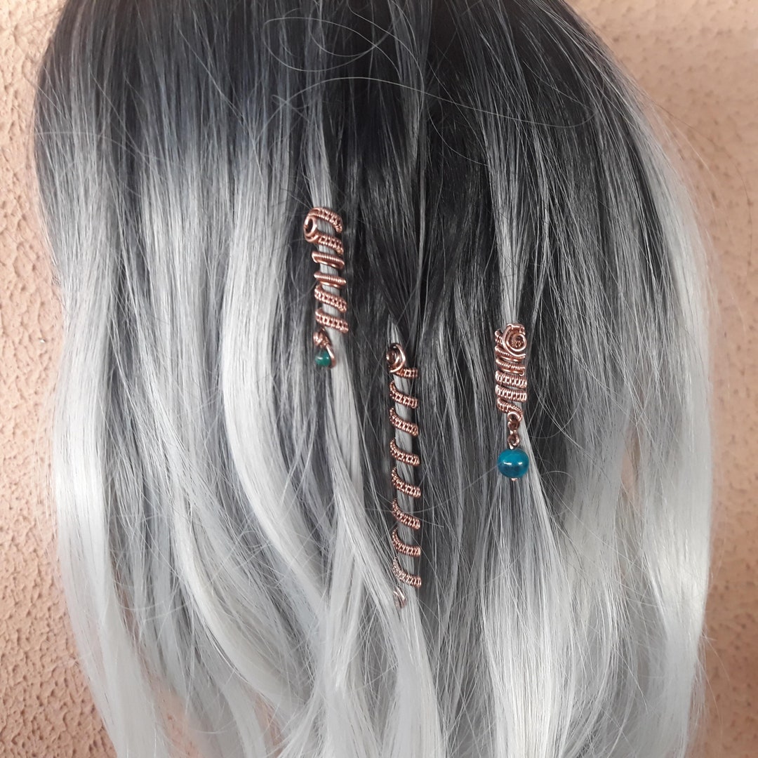 3pcs Dreadlock Ornaments With Natural Stones, Copper Wire Wrapped ...