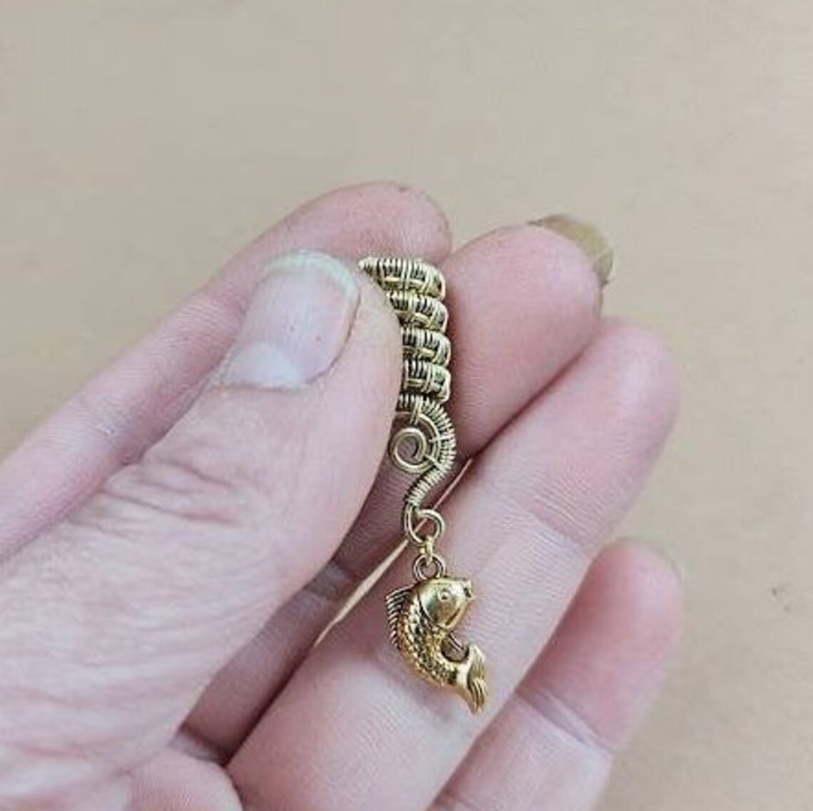 Golden Dreadlocks Beads With Fish Charm Brass Wire Wrap - Etsy