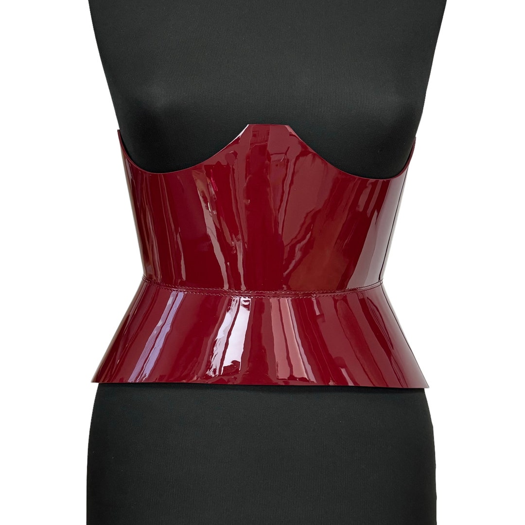 Rounded Burgundy Patent Leather Corset, XXS-5XL Hourglass Wide Belt ...