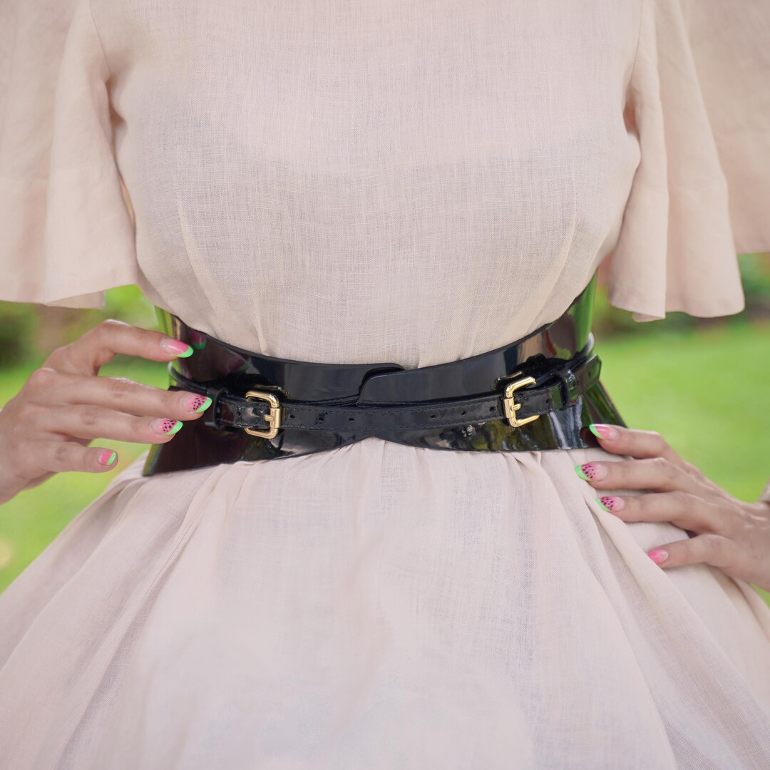 Black Patent Leather Corset Belt, Wide Wrap Belt - Etsy