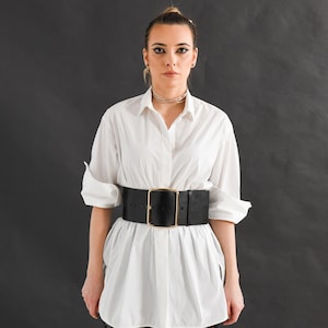 11 Cm 4 Inch Black Leather Wide Waist Belt, Maxi Oversized Buckle ...