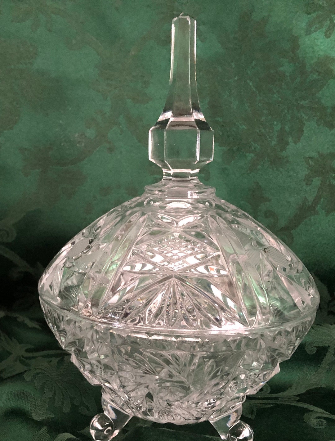 Covered Crystal Footed Compote for Vanity, Dresser Top, Spa Bathroom ...