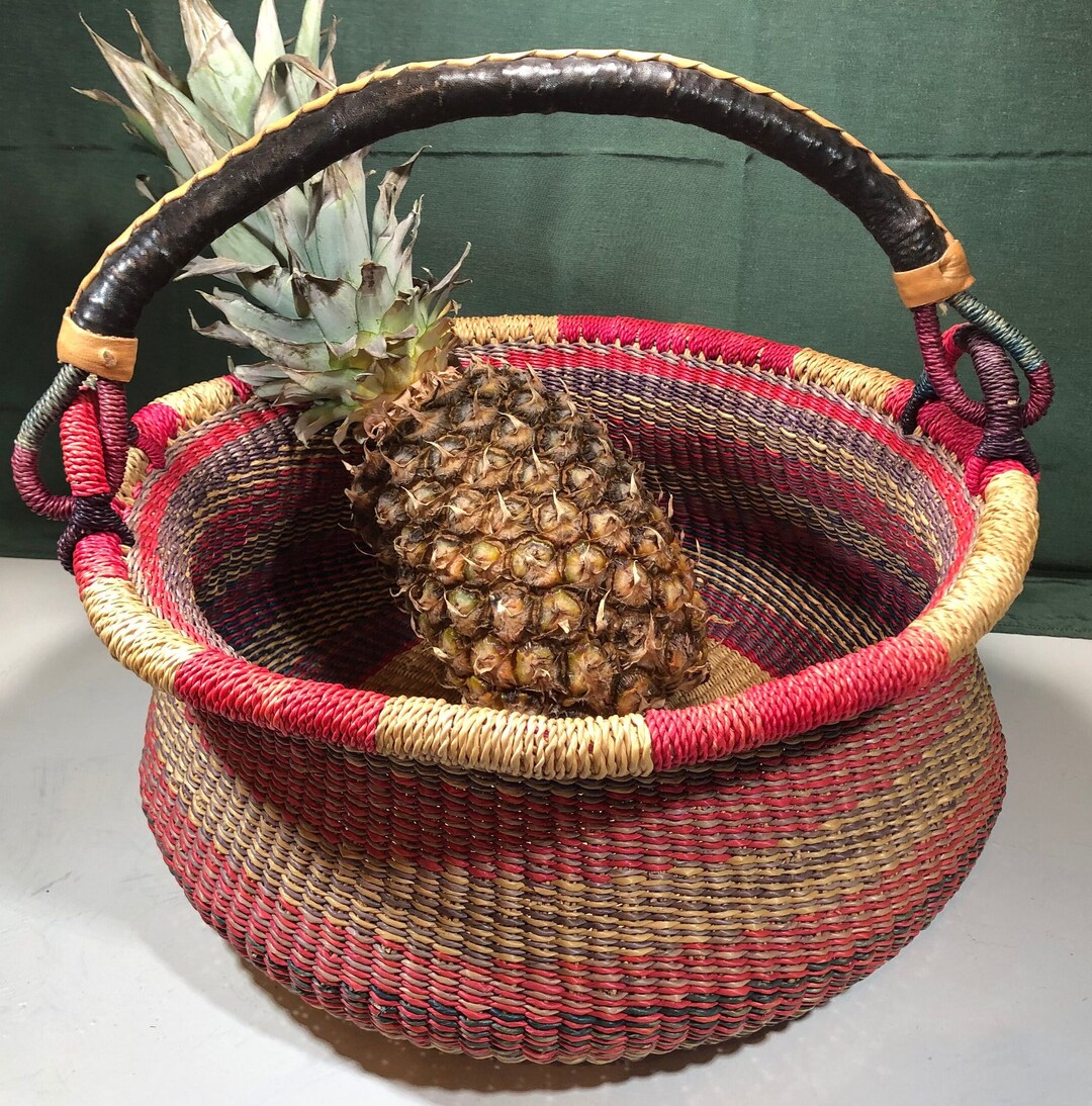 Ghana Bolga Basket With Leather Handle Large Farmers Market Basket - Etsy