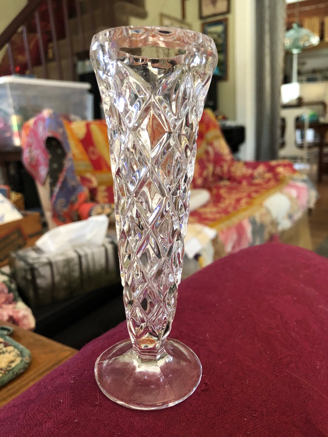 Crystal Cut Glass Bud Vase Diamond Pattern Pretty Beveled Rim. - Etsy