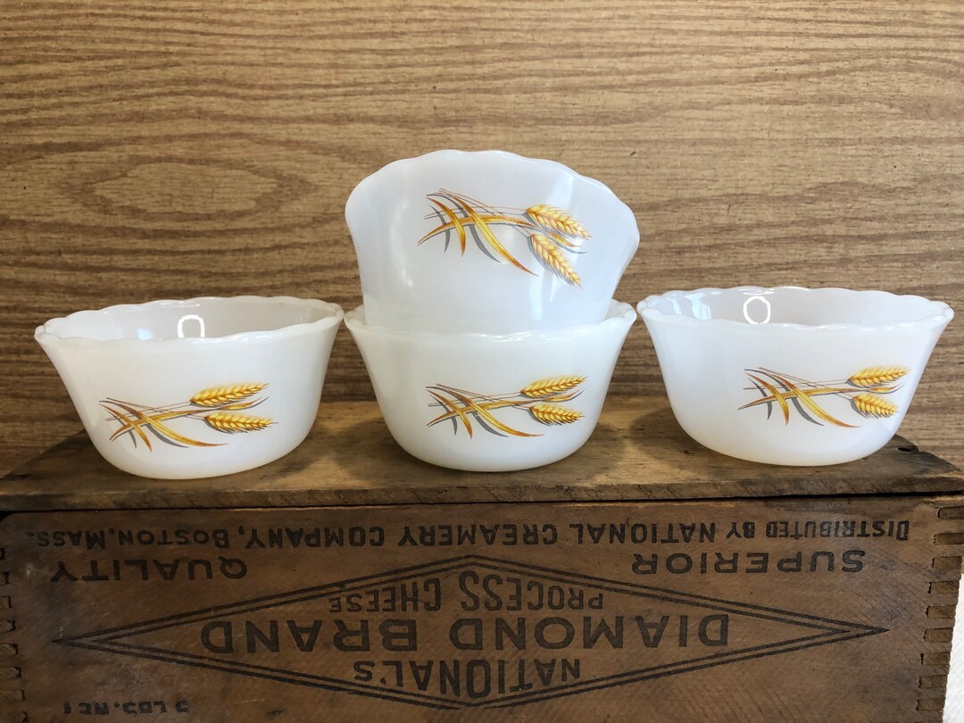 Wheat Pattern Custard Cups Milk Glass by Anchor Hocking Fire - Etsy
