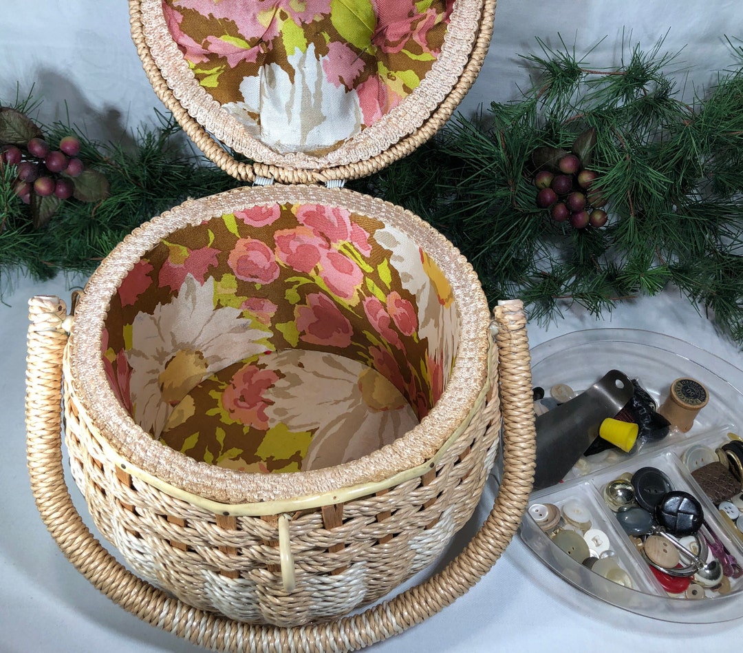 Rattan Dritz Sewing Basket 1970s Wood Bottom - Etsy