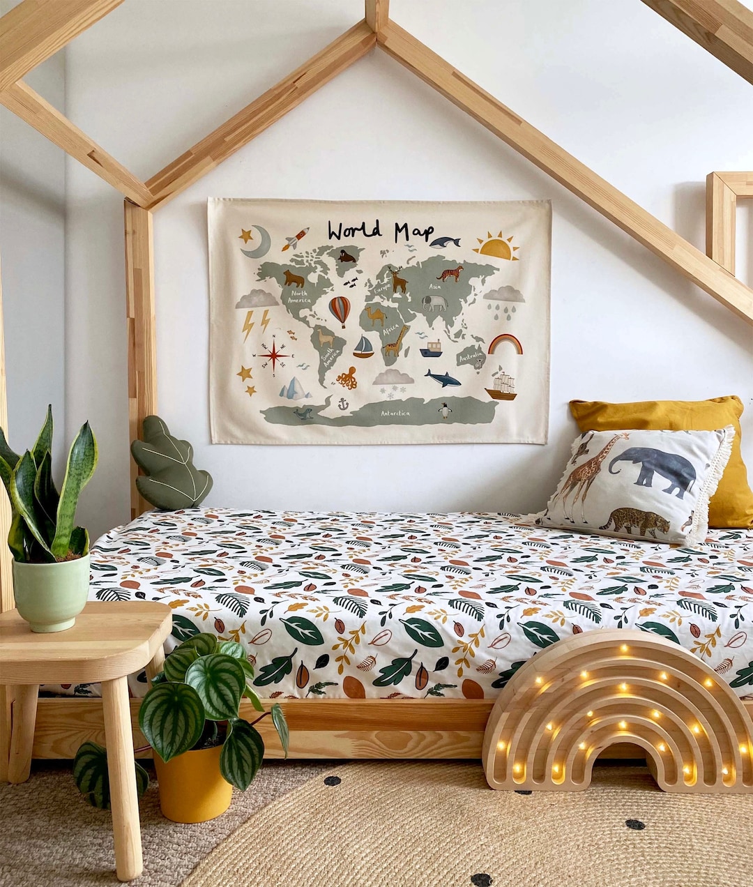 World Map Wall Hanging (large), 100% Unbleached Organic Cotton World ...