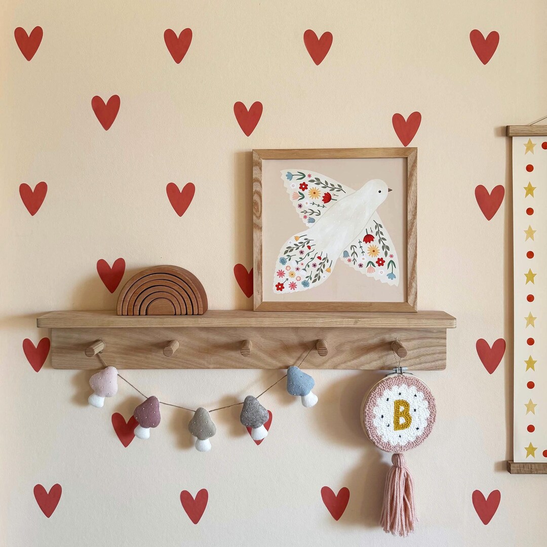 Red Heart Wall Stickers, Removable Fabric Sticker, Heart Decal ...