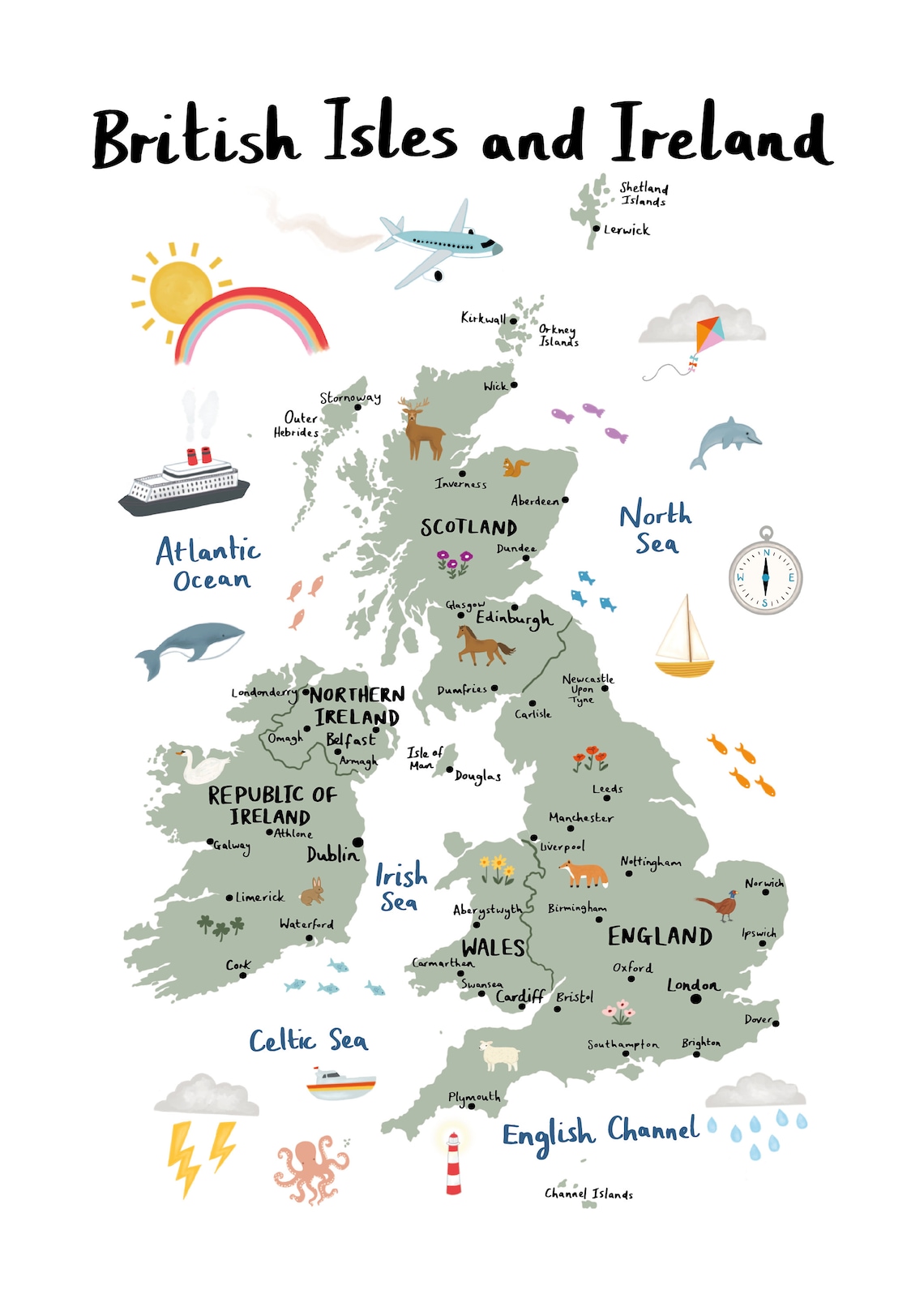 The British Isles Print, Nursery Wall Art, Nursery Poster, Wall Decor ...